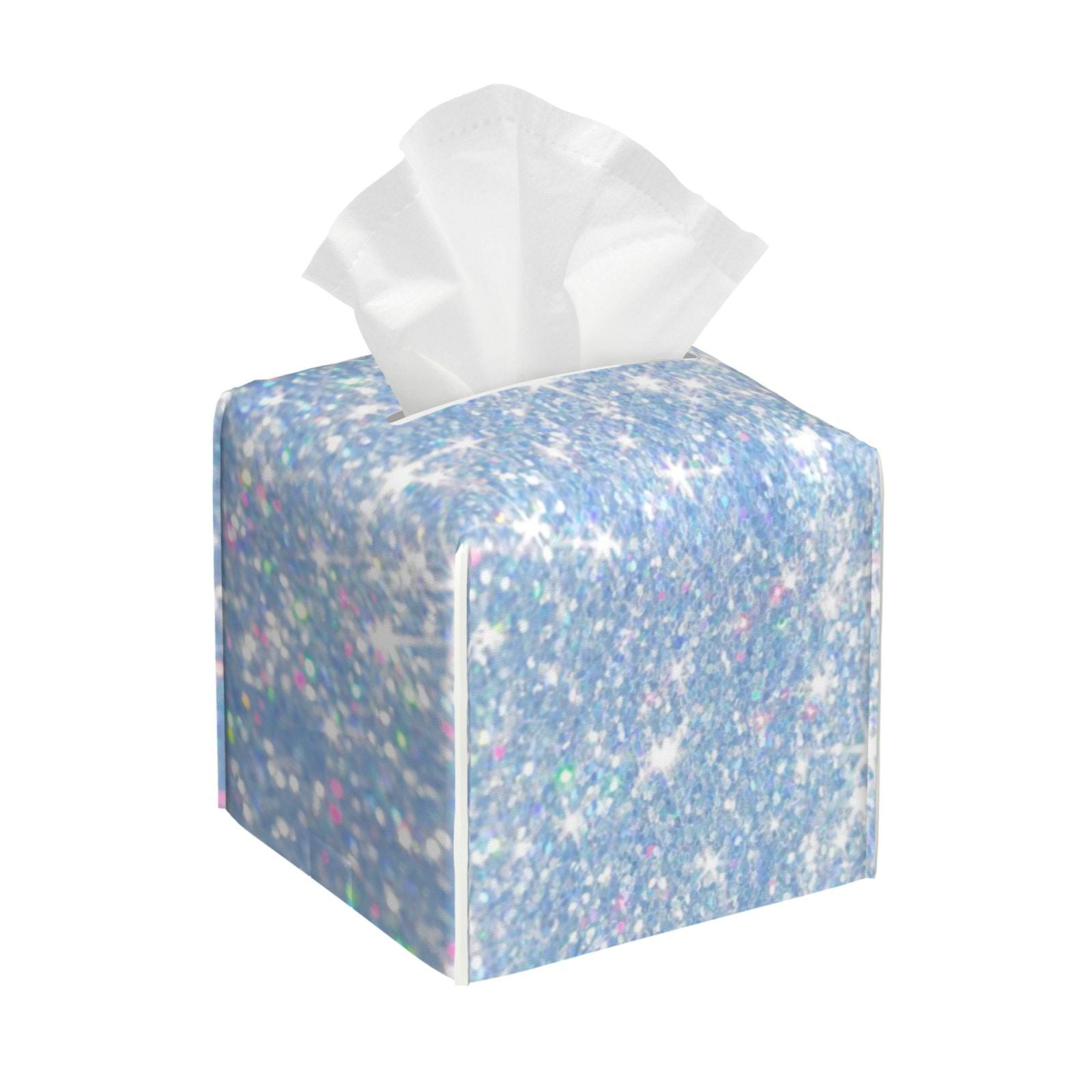 Naloa White Bule Glitter Tissue Box CoverLeather Tissue Holder Square ...