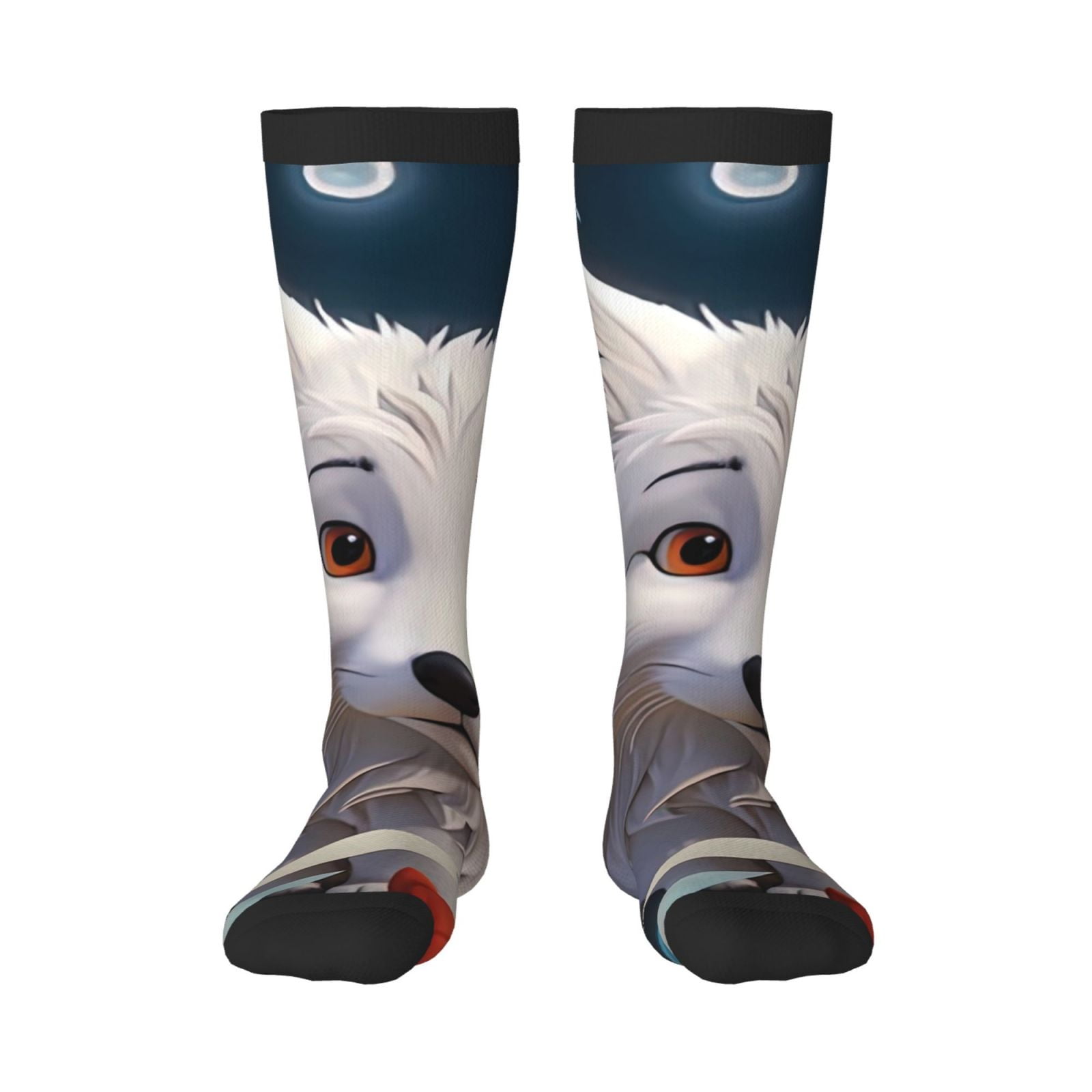 Naloa White Wolf With Flowers Thigh High Socks Extra Long Stretchy Sock ...