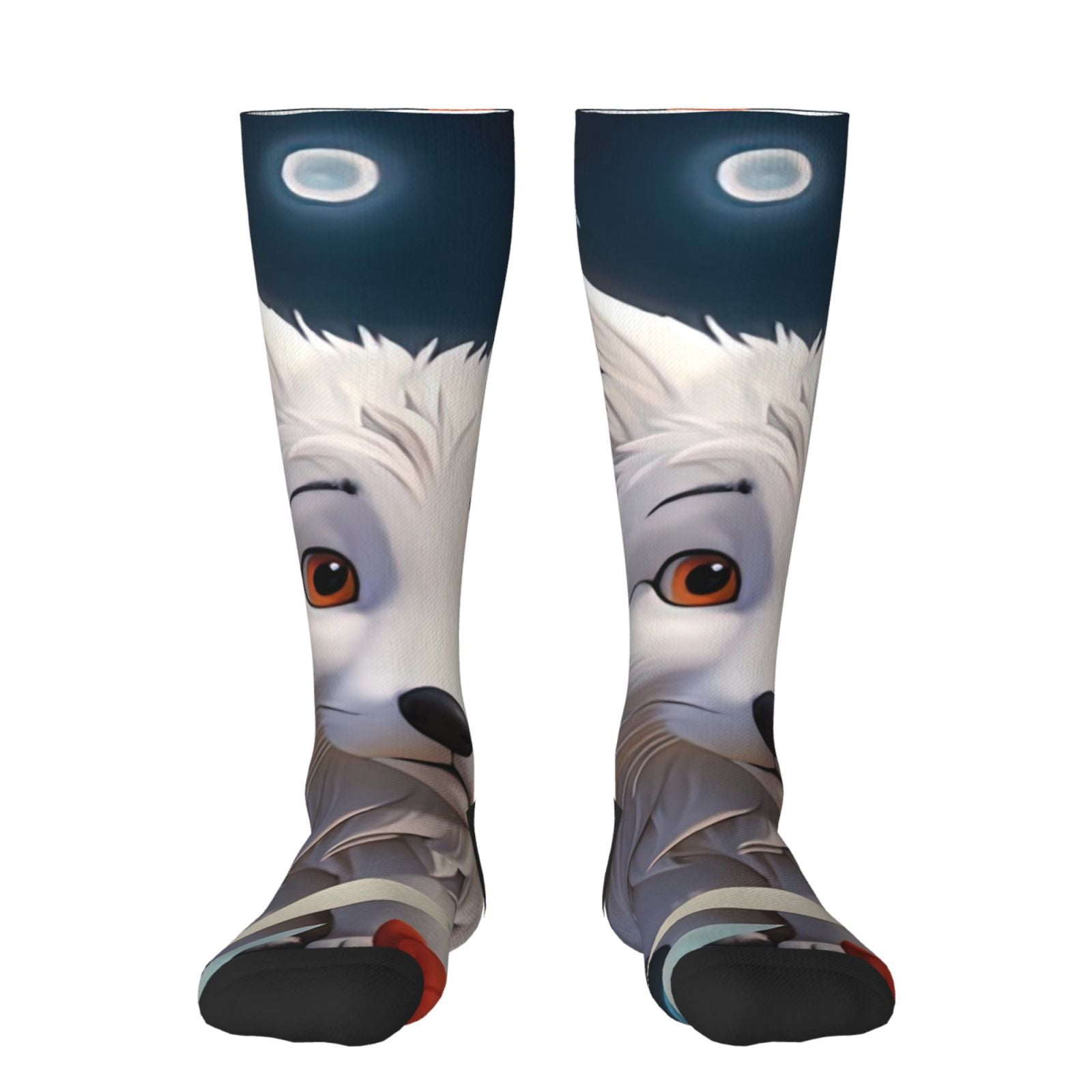 Naloa White Wolf With Flowers Thigh High Socks Extra Long Stretchy Sock ...