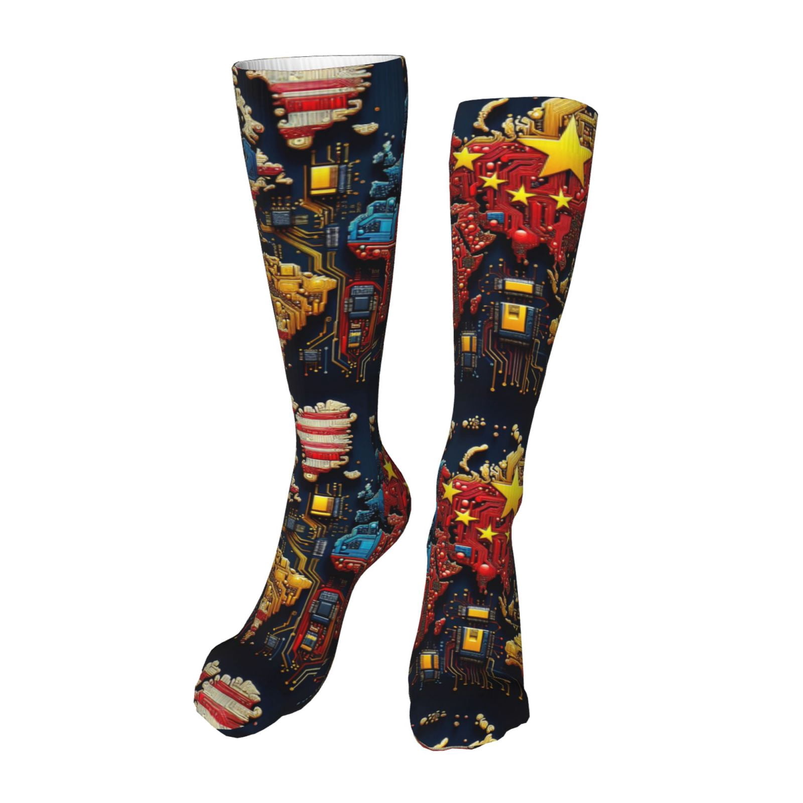 Naloa World Map Of Digital Circuits High Stockings Women Thigh High ...