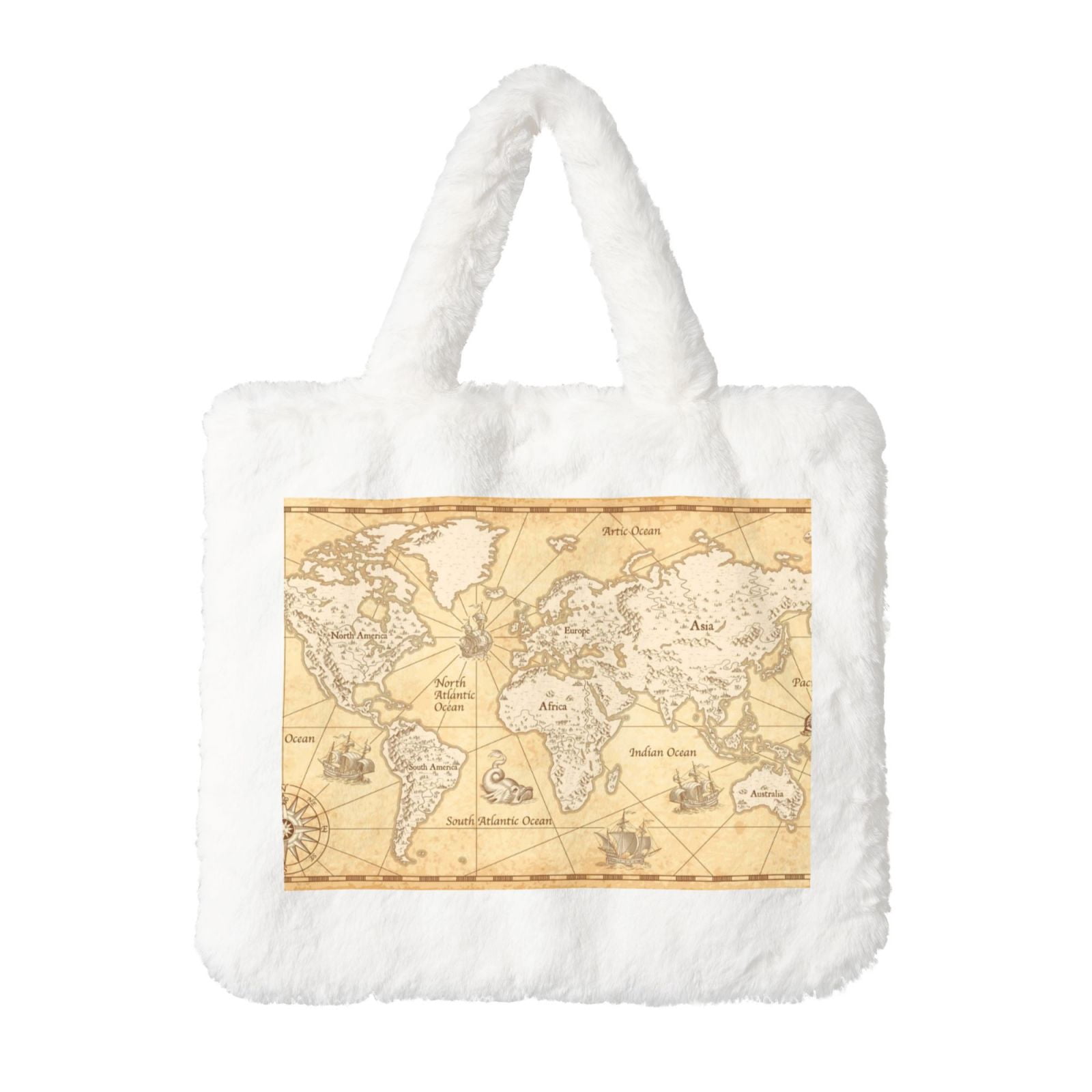 Naloa World Map Plush Underarm Bag, Ladies Fluffy Shoulder Bag, Women ...