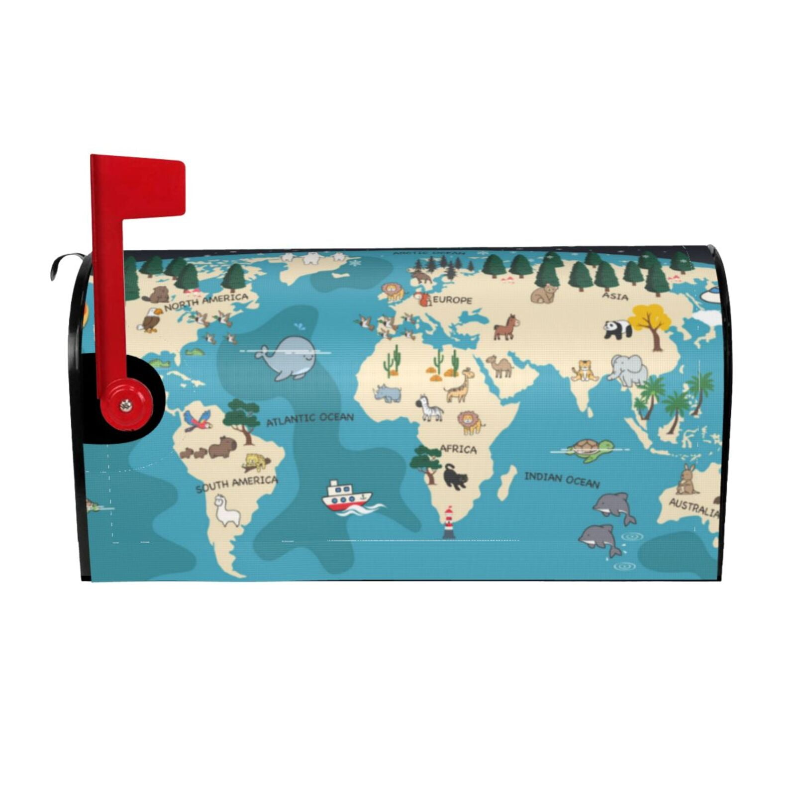 Naloa World Map With Animal Mailbox Covers Magnetic Post Box Cover Post ...