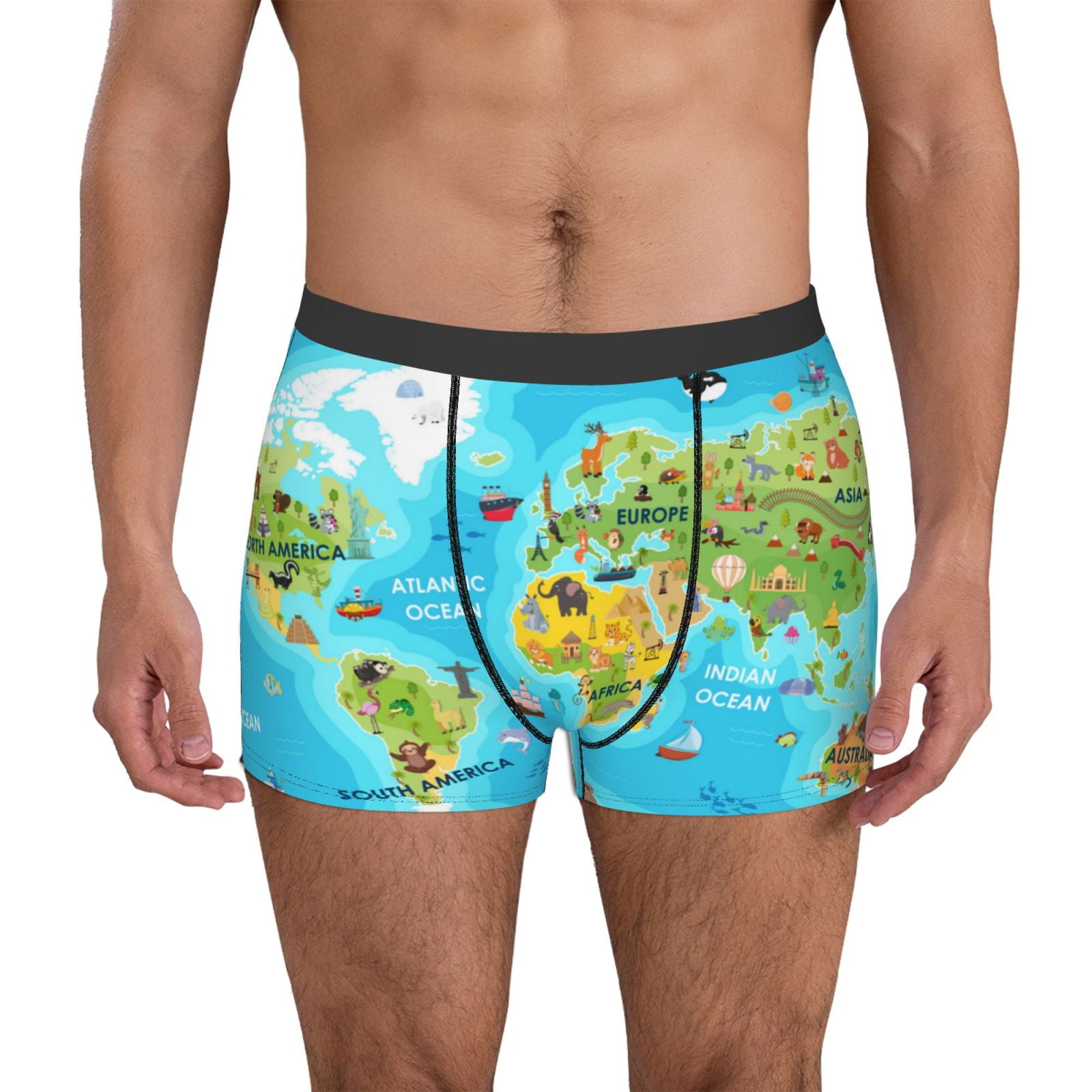 Naloa World Map With Animals Landmarks Mens Underwear - Boxers for Men ...