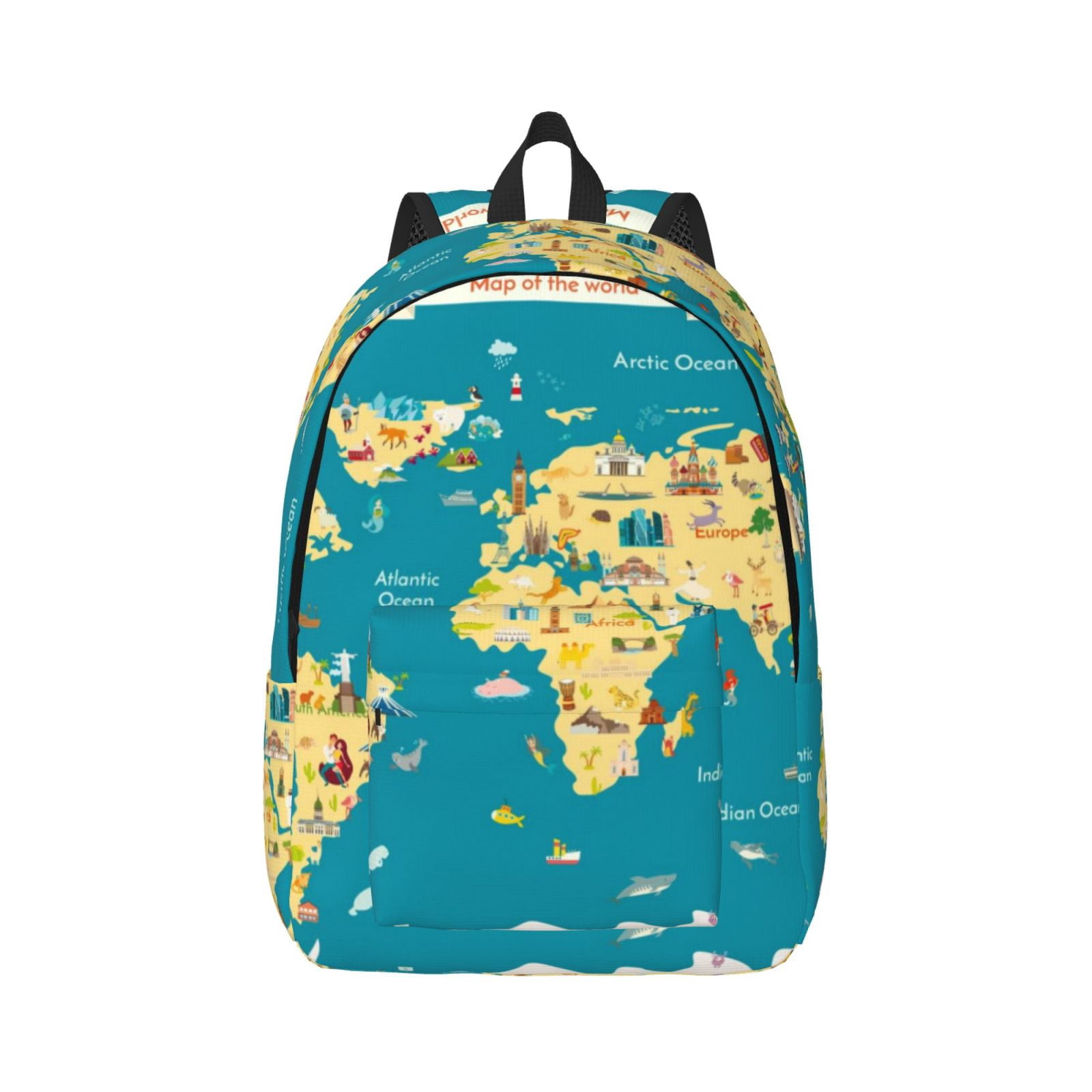 Naloa World Map With Landmarks Canvas Backpack for Men Women Rucksack ...
