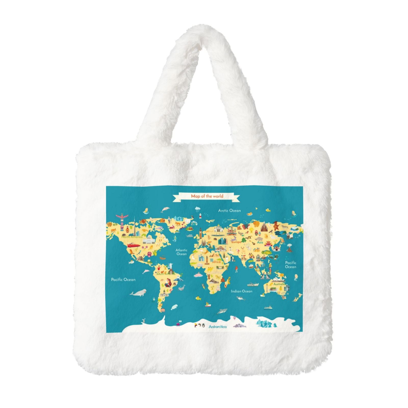 Naloa World Map With Landmarks Plush Underarm Bag, Ladies Fluffy ...