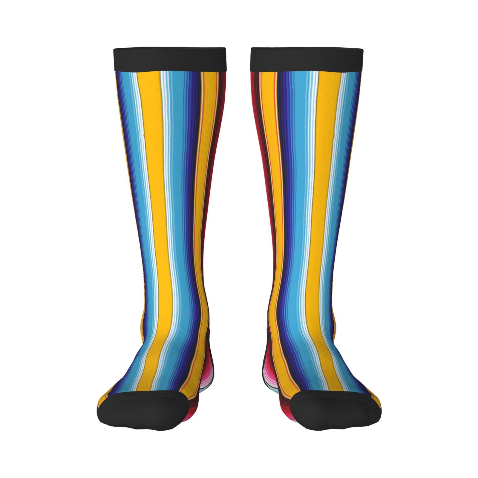 Naloa Yellow Blue Mexican Blanket Stripes Knee Socks, High Socks Long ...