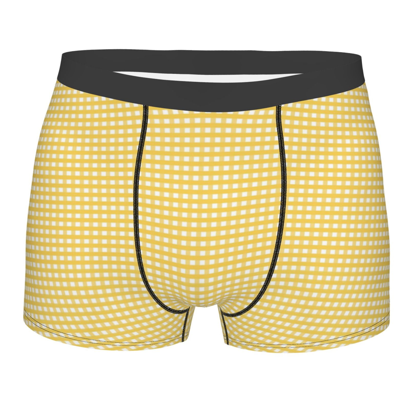 Naloa Yellow Gingham Print Mens Underwear - Boxers for Men, Classic ...