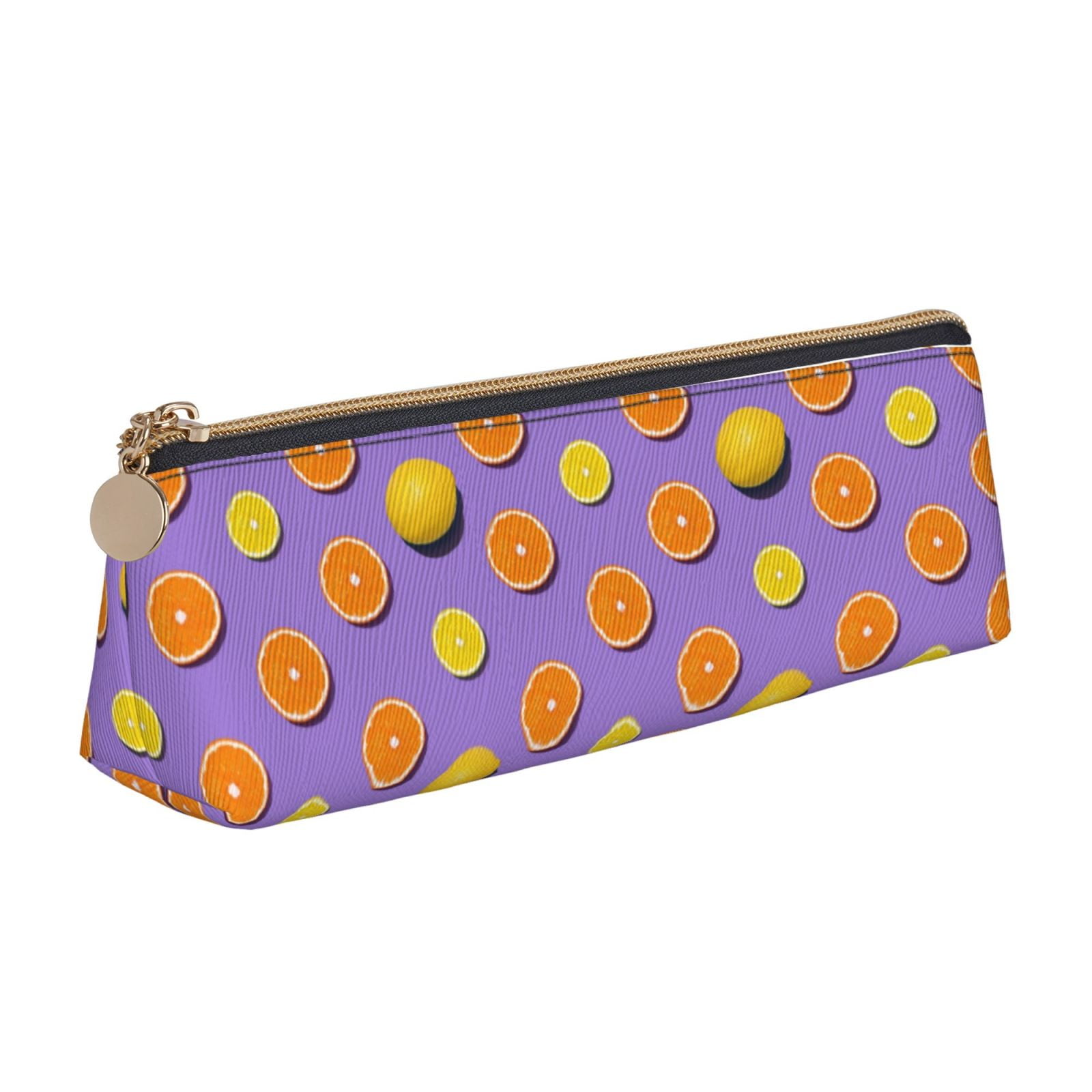 Naloa Yellow Lemon And Orange Print Leather Pencil Case - Portable Big ...
