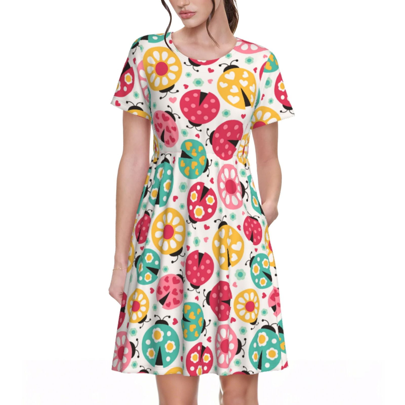 Naloa cartoon ladybird Print Womens Summer A-Line Dress with Pockets ...