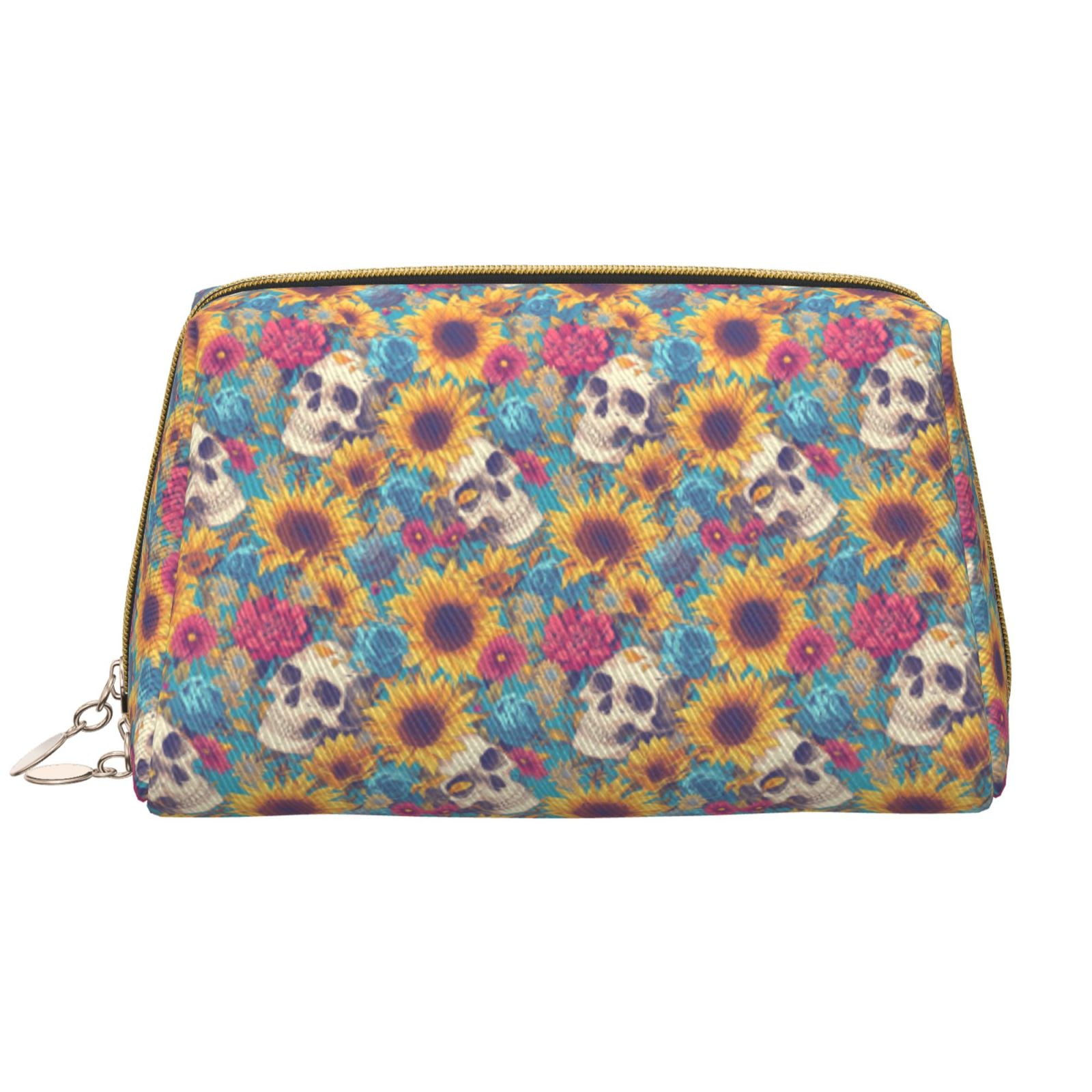 Naloa colorful Skull sunflower Leather Makeup Bag for Purse Travel ...