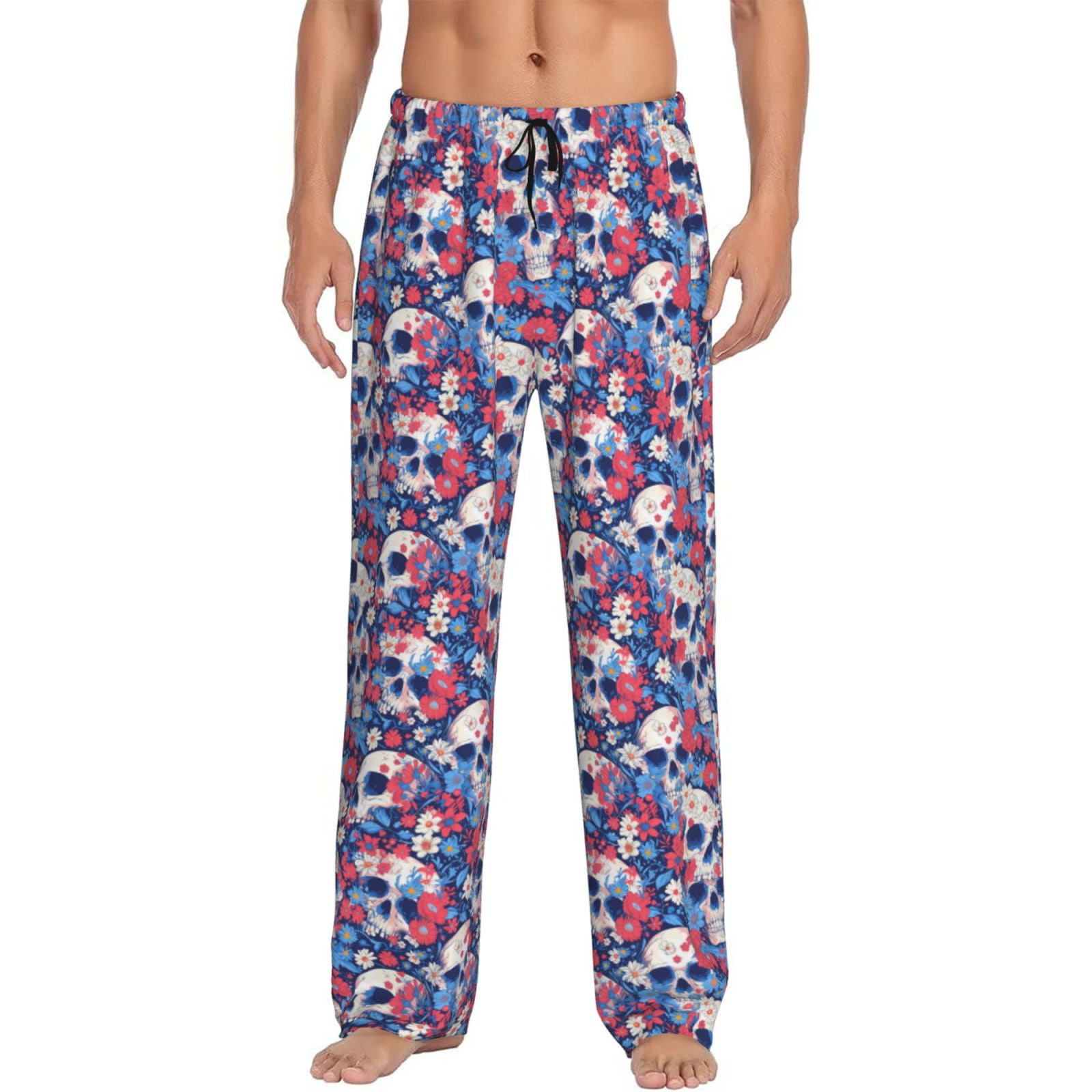 Naloa daisy Skull red flower Pajama Pants Men, PJ Bottoms, Sleep ...