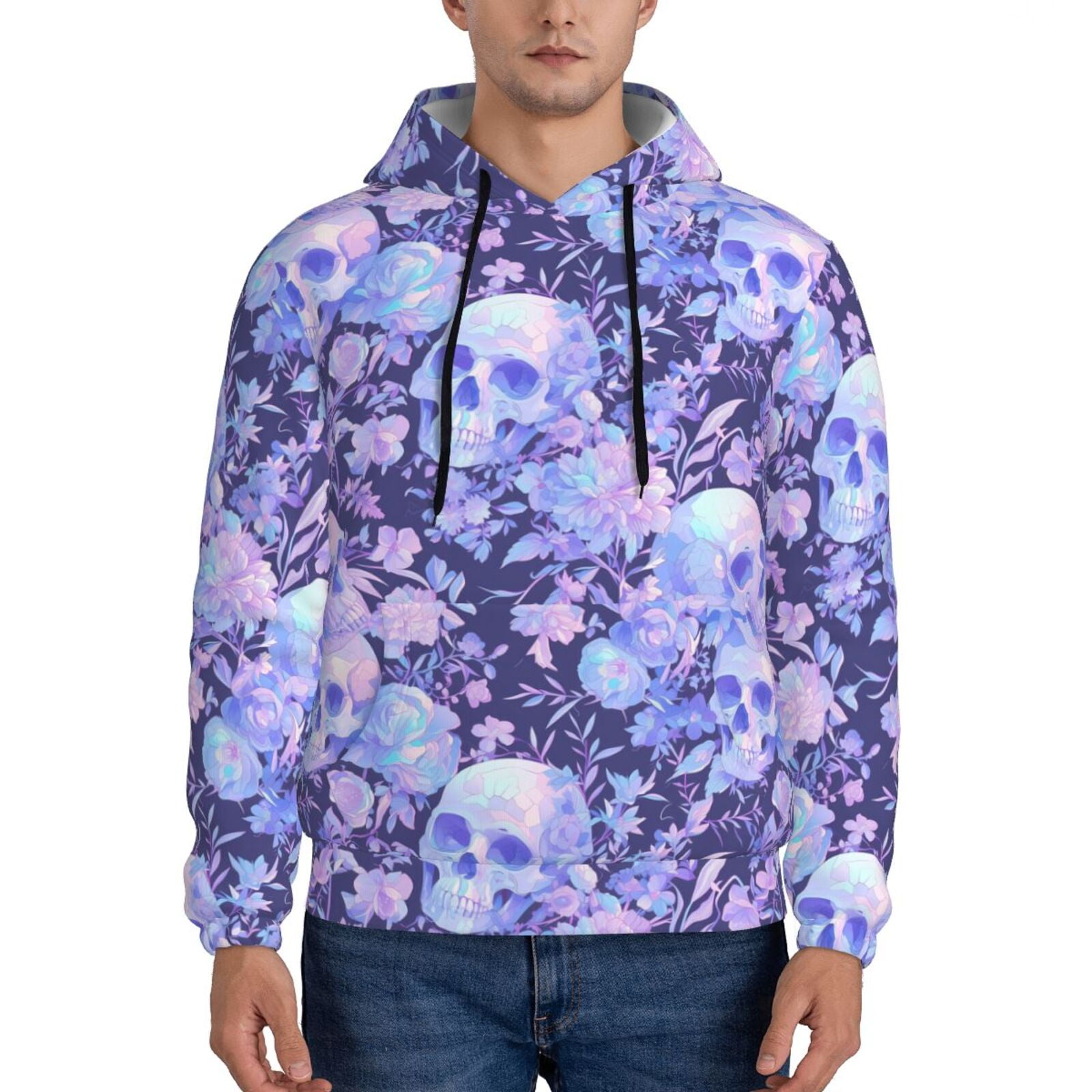 Naloa flower crystal Skull Men's Casual Hooded Collar Drawstring ...