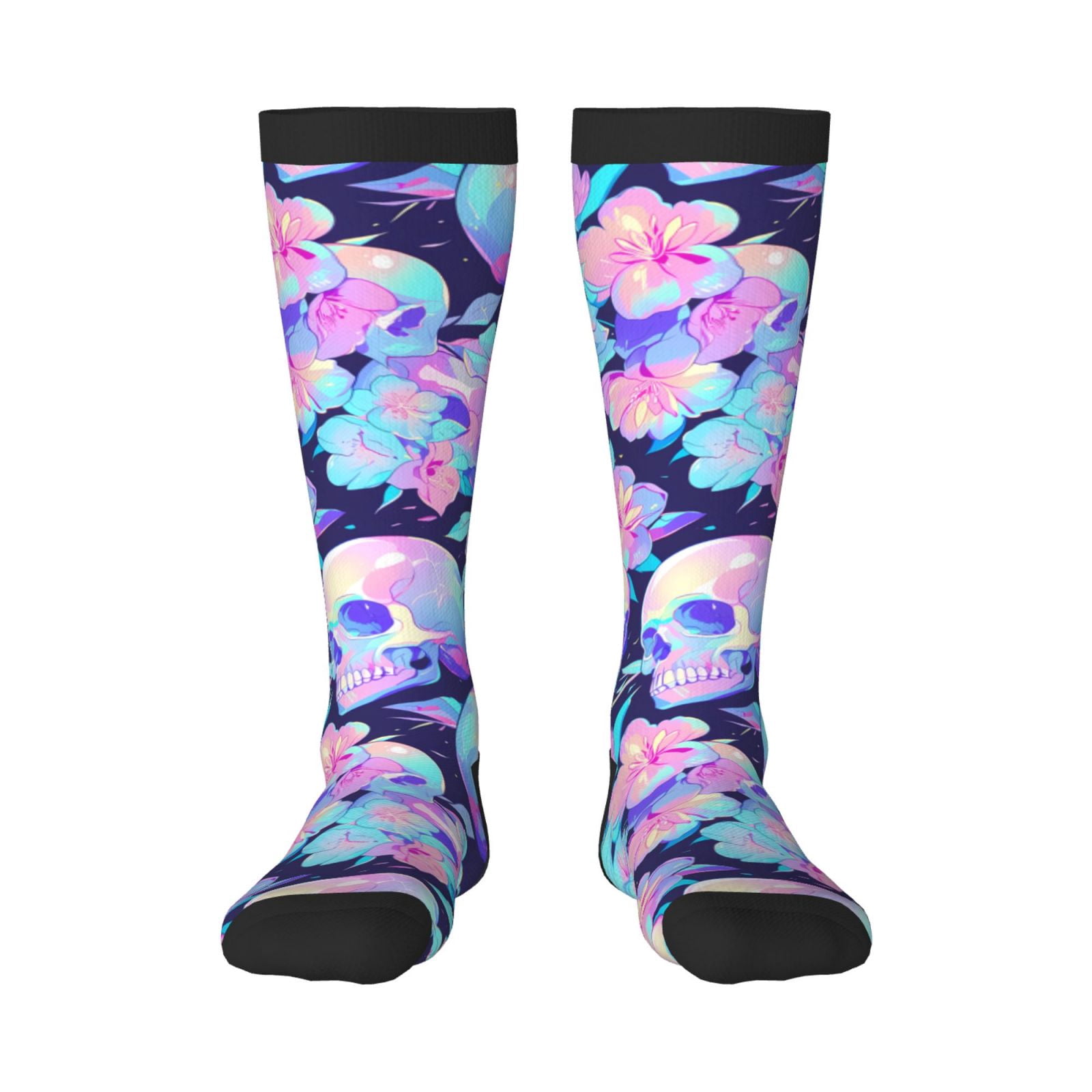 Naloa pinkk flower crystal Skull Thigh High Socks Extra Long Stretchy ...