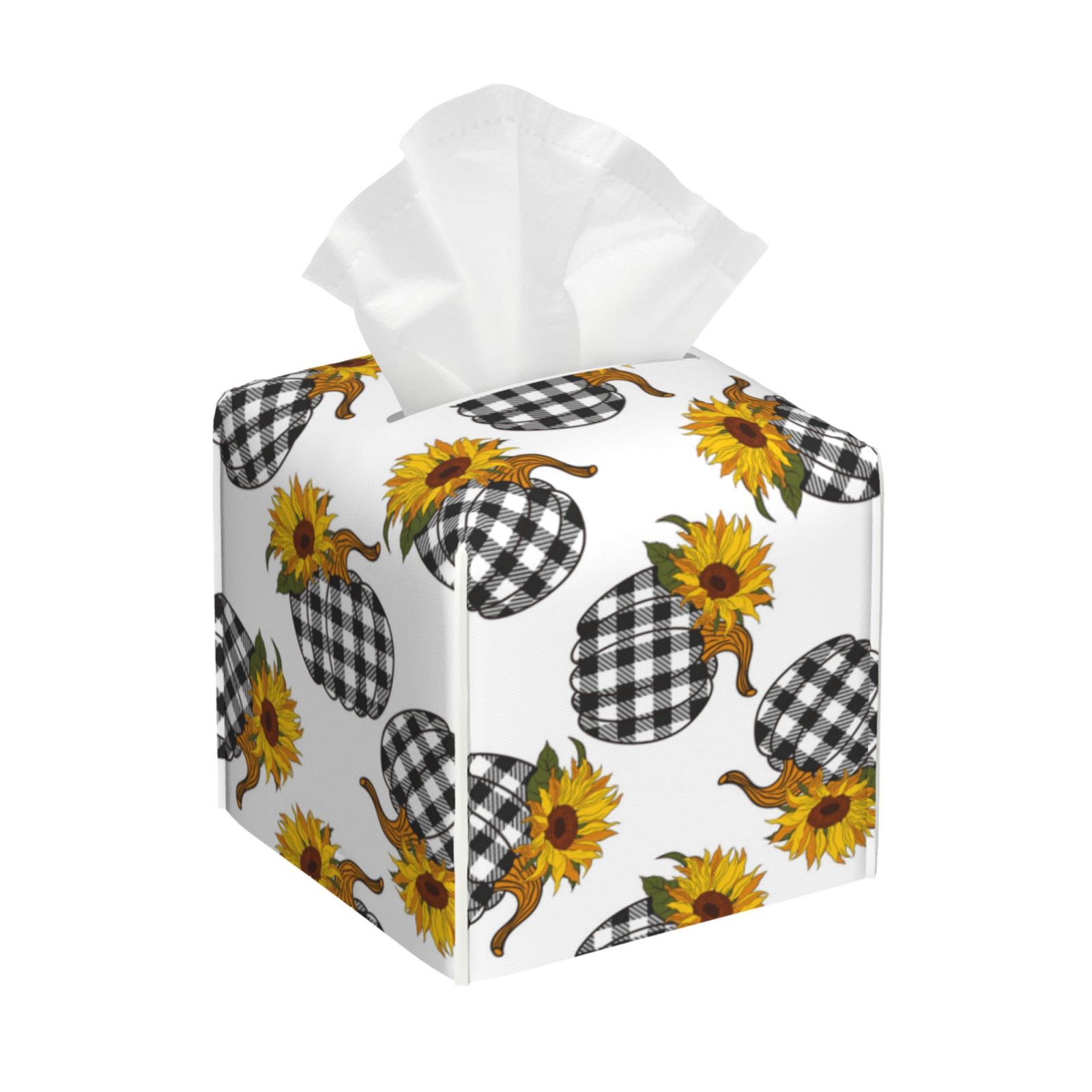 Naloa plaid Pumpkin Daisy Tissue Box Cover Leather Tissue Holder Square ...
