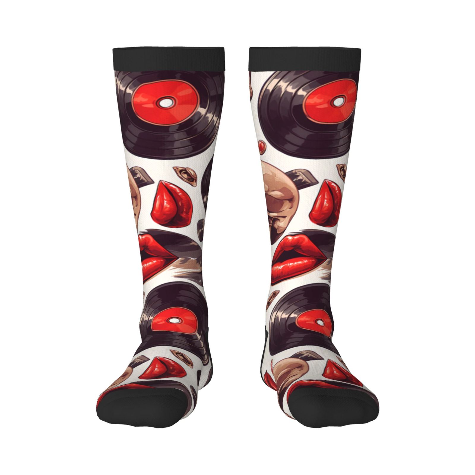Naloa record lips Skull Thigh High Socks Extra Long Stretchy Sock Women ...