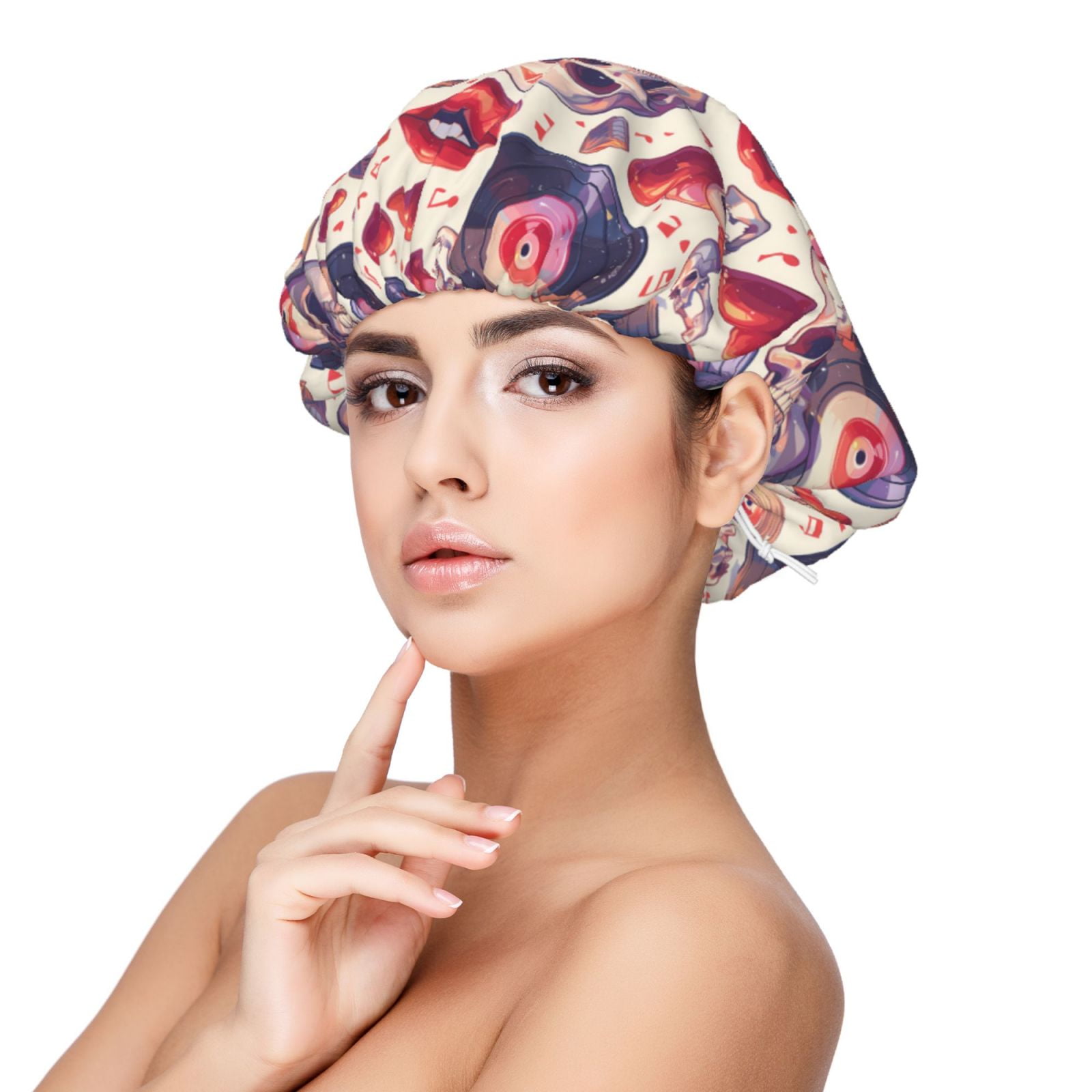 Naloa record rock Skull lips Adjustable Hair Bonnet for Sleeping, Hair ...