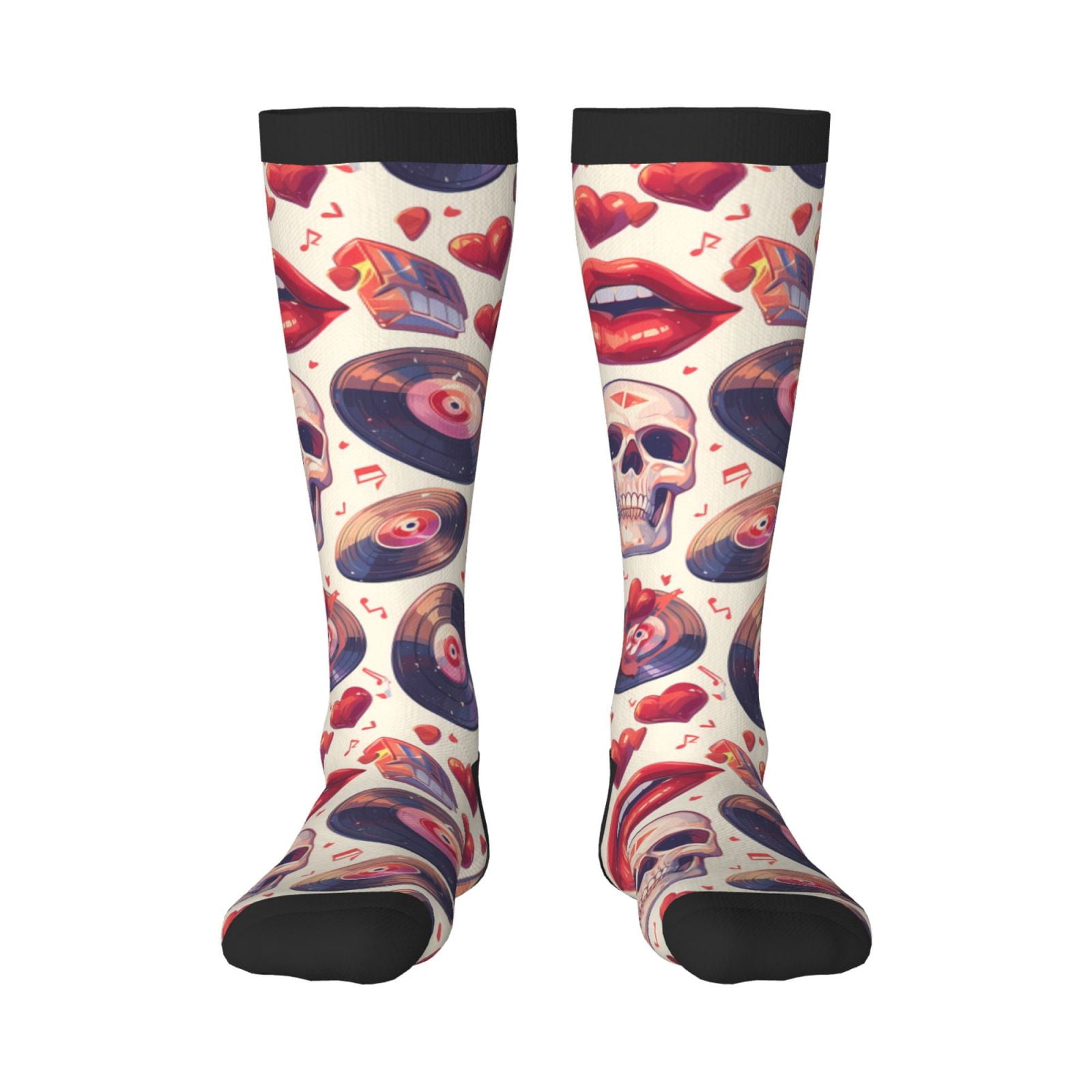 Naloa record rock Skull lips Thigh High Socks Extra Long Stretchy Sock ...