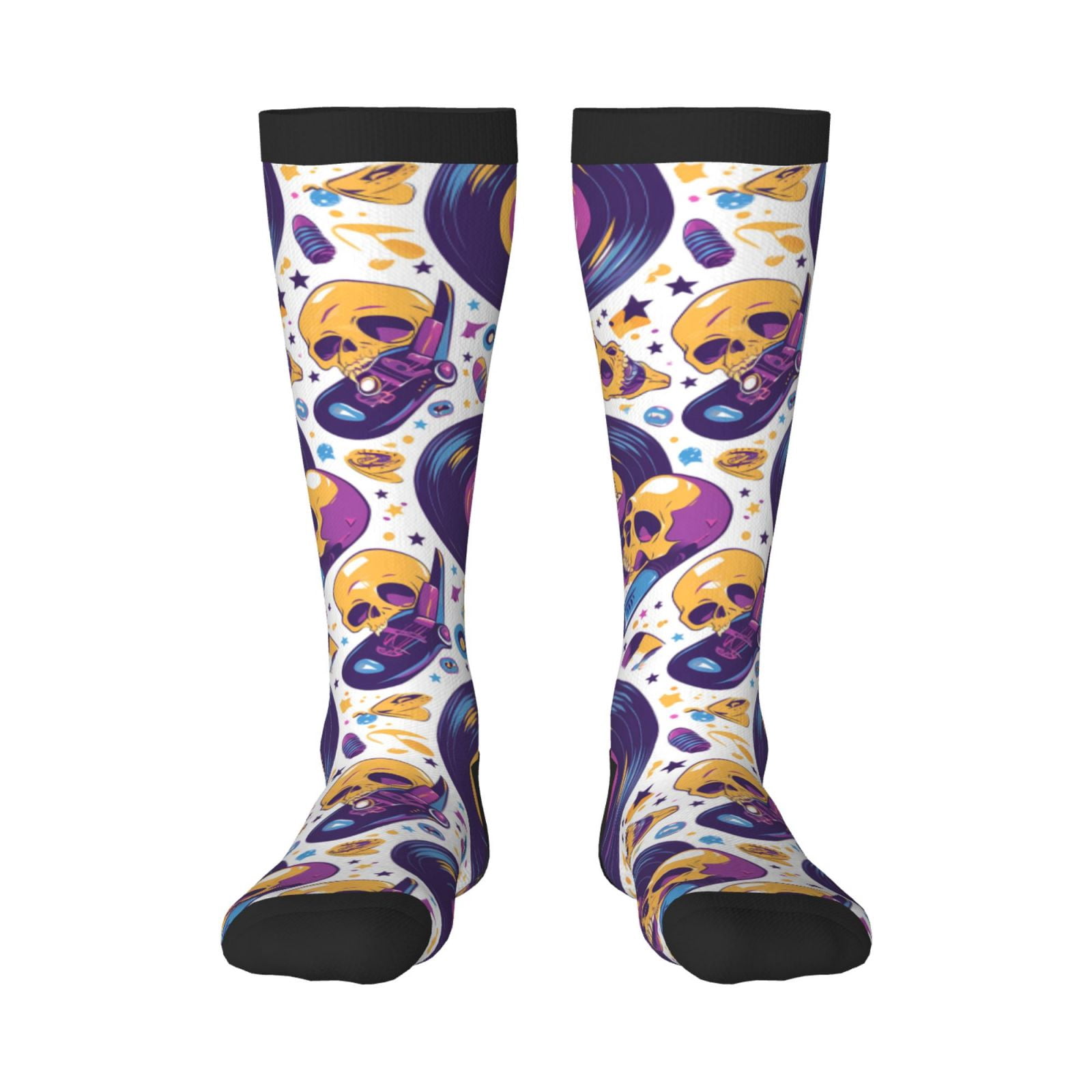 Naloa record rock Skull star Thigh High Socks Extra Long Stretchy Sock ...