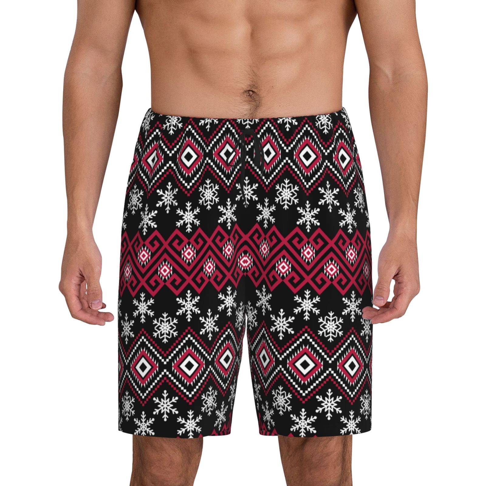 Naloa red Minimalist Snowflake Men's Short Pajama Pants, Pj Shorts ...