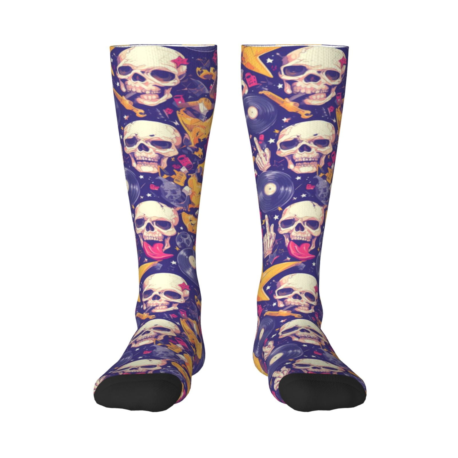 Naloa rock Skull record Thigh High Socks Extra Long Stretchy Sock Women ...