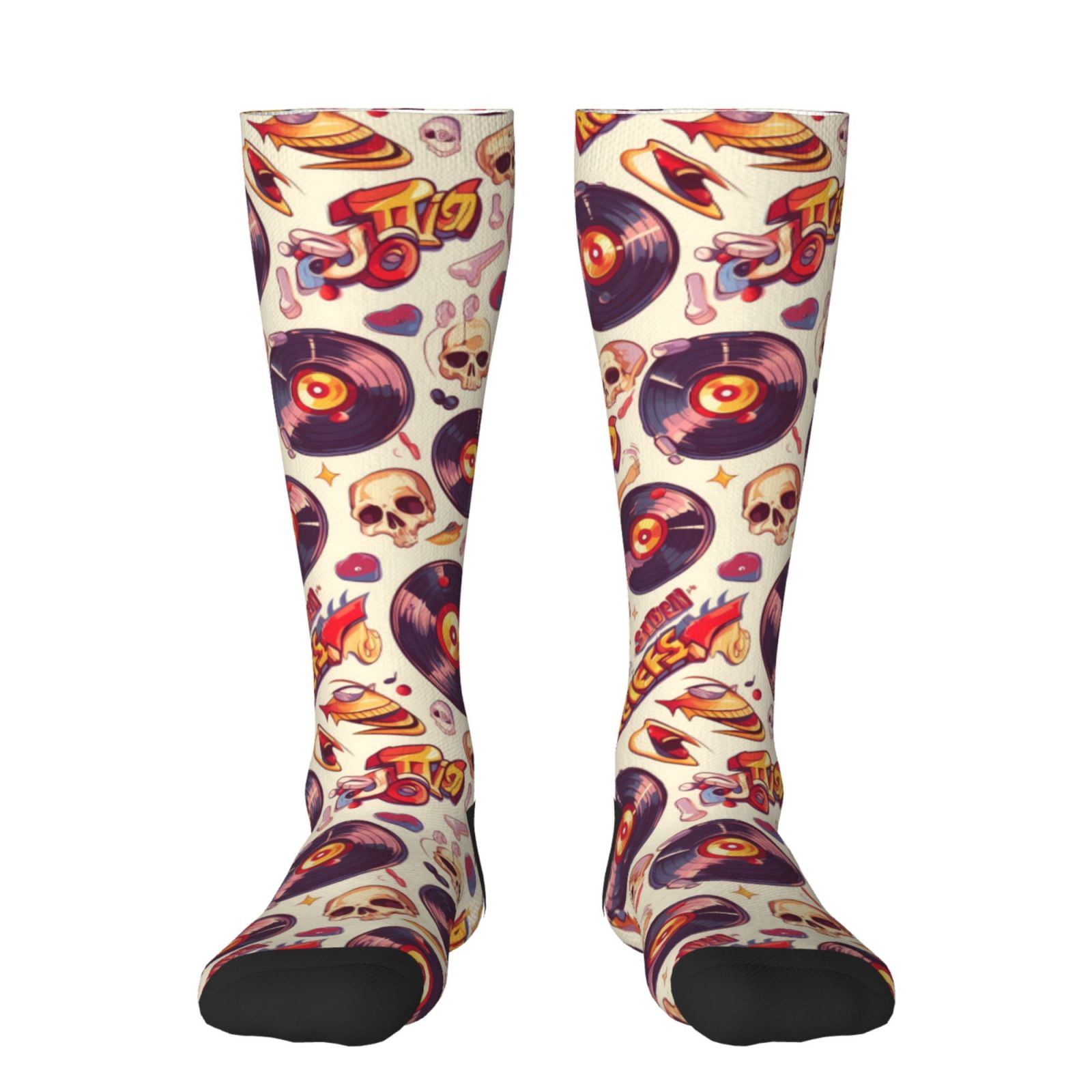 Naloa rock music Skull record Thigh High Socks Extra Long Stretchy Sock ...