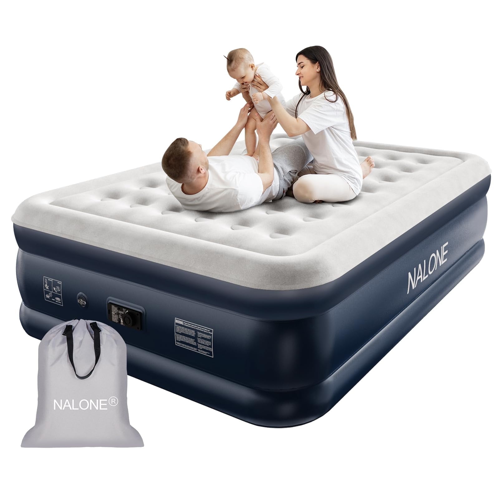 Nalone Air Mattress Queen Size with Built-in Pump 18-Inch Inflatable ...