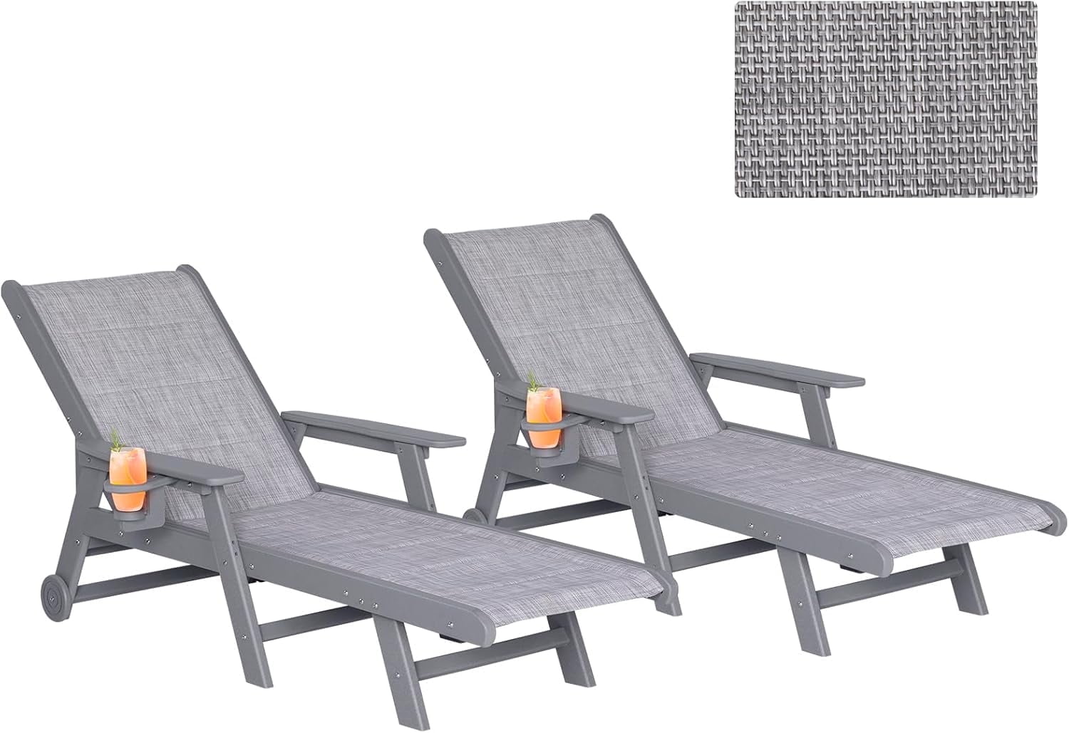 Nalone Chaise Lounge Chair 2 sets Outdoor Adjustable Patio with Wheels ...