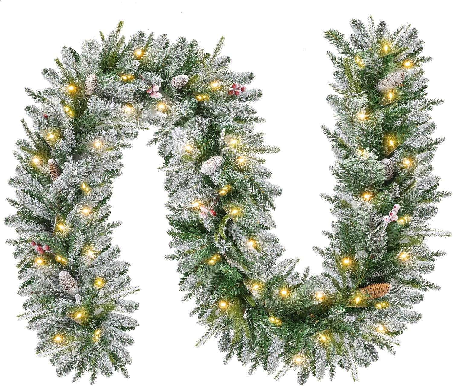 Nalone 9FT Pre-Decorated Christmas Garland with Lights, Battery ...