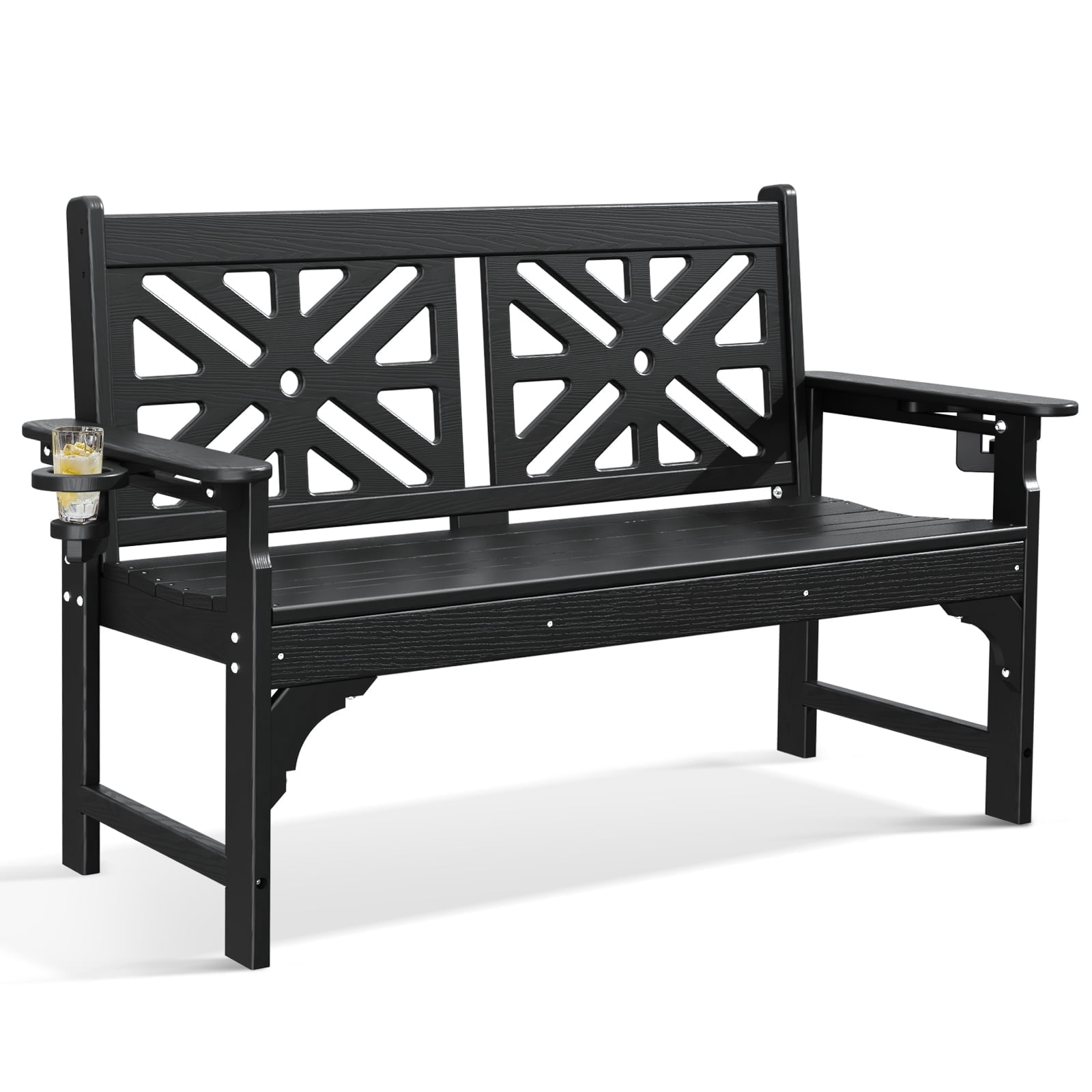 Nalone Outdoor Bench with Cup Holders, HDPE All Weather Porch Bench 800 ...