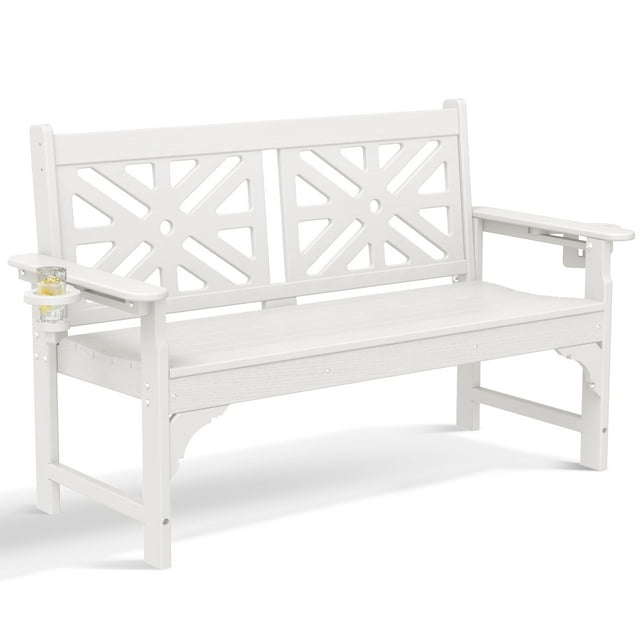 Nalone Outdoor Bench with Cup Holders, HDPE All Weather Porch Bench 800 ...