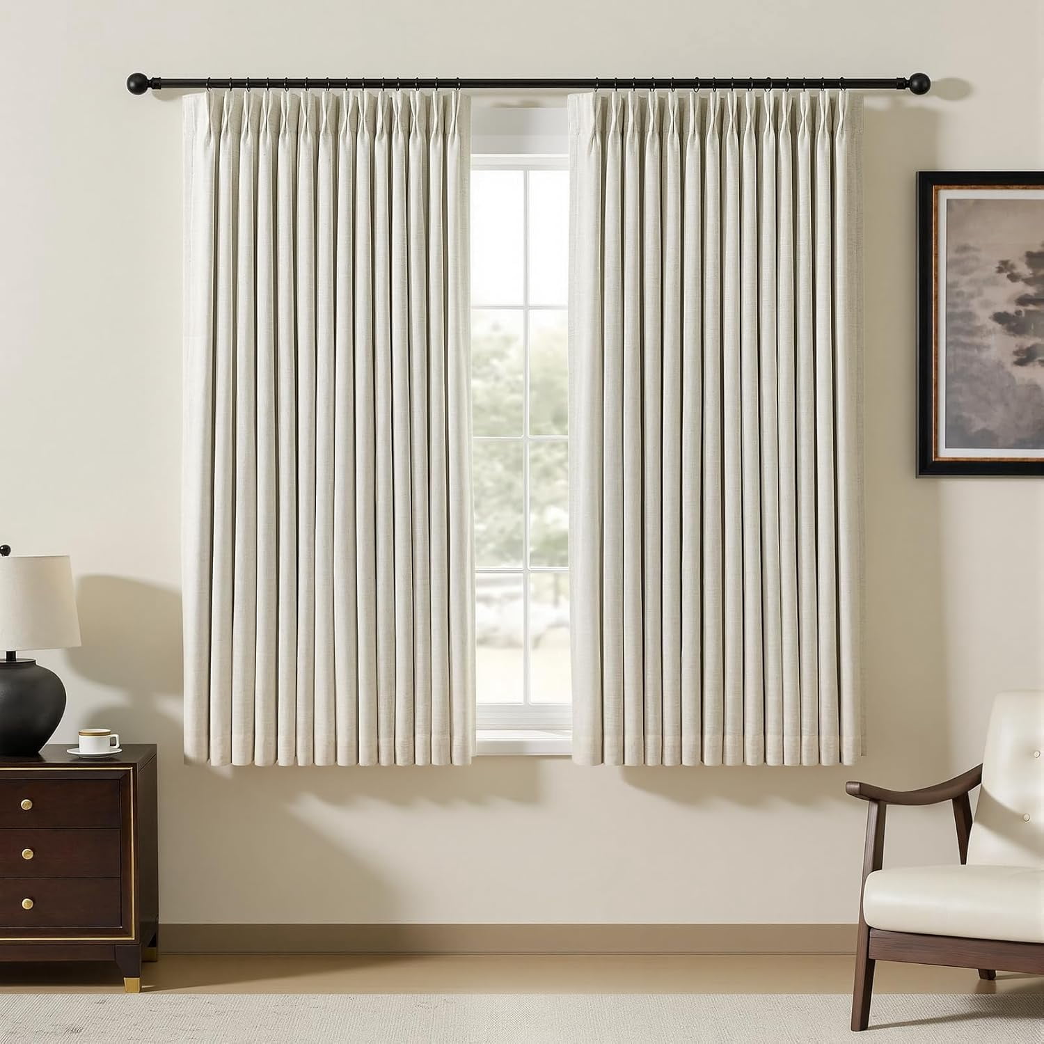 Nalqet Pinch Pleated Linen Curtains 100% Blackout 63 Inches Long for ...