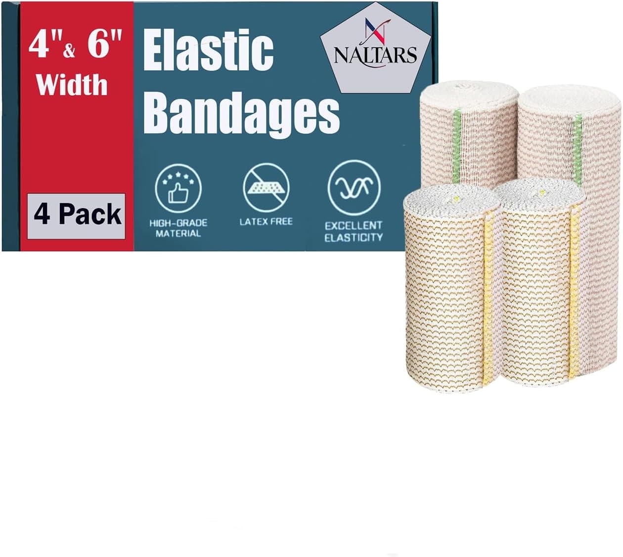 Naltars 4 Packs Cotton Elastic Bandage Ace Wrap With Velcro 22 Packs 4 2 Packs X 15 Feet