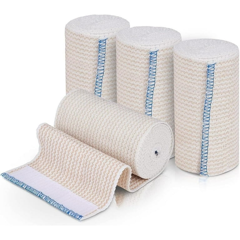 Naltars 4 Pack Cotton Elastic Bandage Ace Wrap with Velcro 4 inch x 15 feet Hook and Loop Closure Reusable Compression Bandage