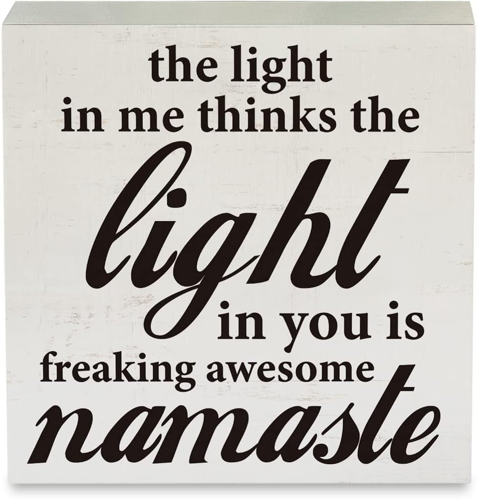 Namaste Quote Wood Box Sign Rustic The Light In Me Yoga Meditation ...