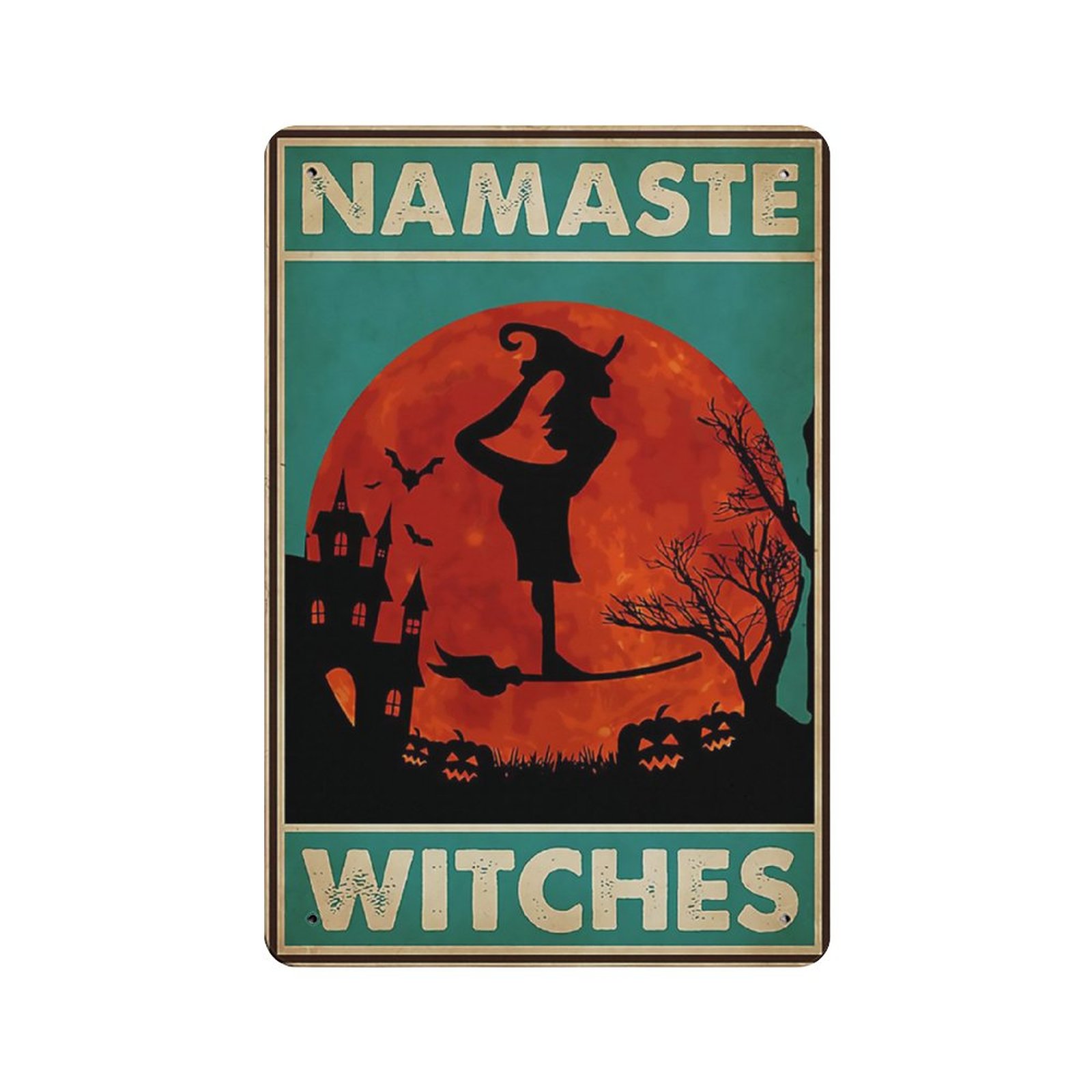 Namaste Witches tin sign, Halloween Wall Decor, Yoga Halloween, Yoga ...