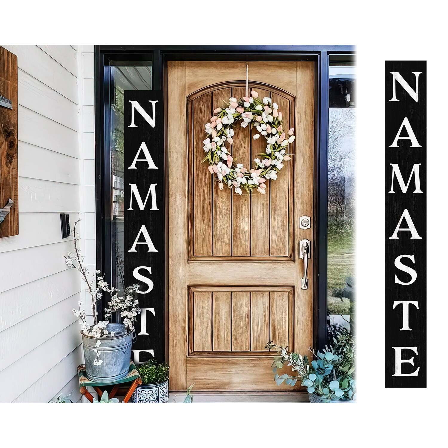 TX USA Namaste Wooden Porch Sign - Rustic 72" Welcome Decor - Mindful ...