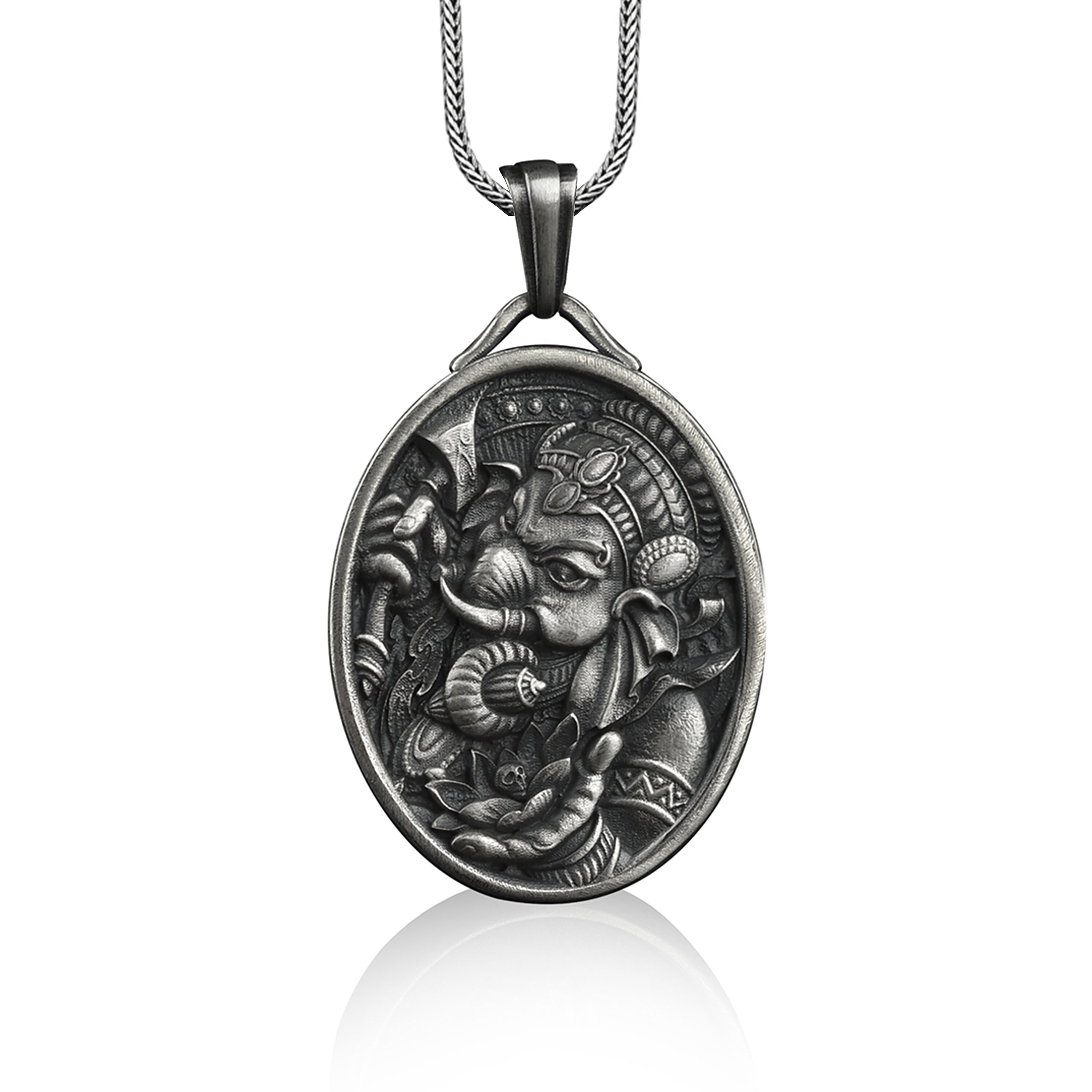 Namaste elephant oval medal pendant necklace in silver, Personalized ...