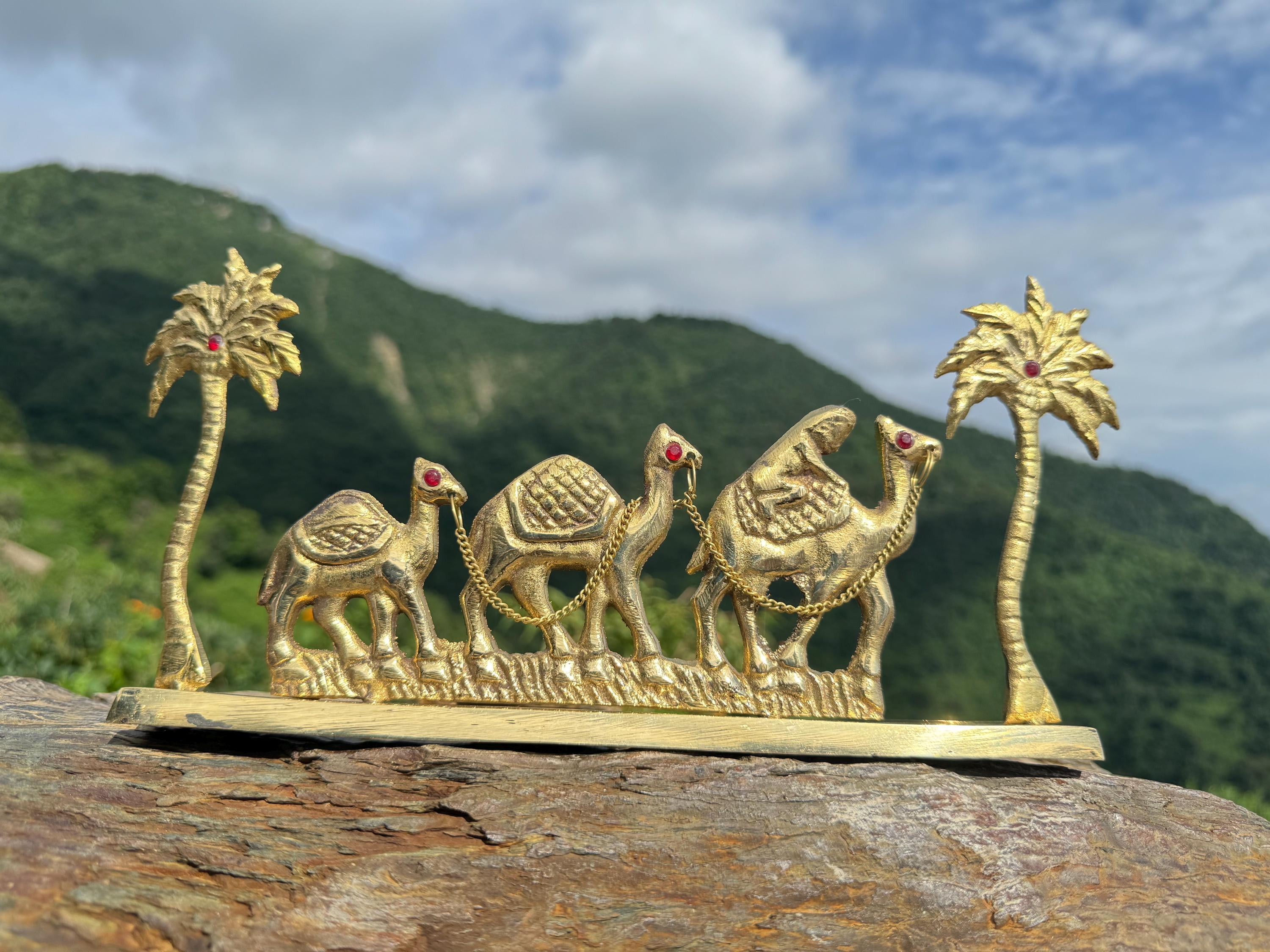 NamasteHimalayas Nostalgic Brass Camel and Palm Tree Miniature | Brass ...