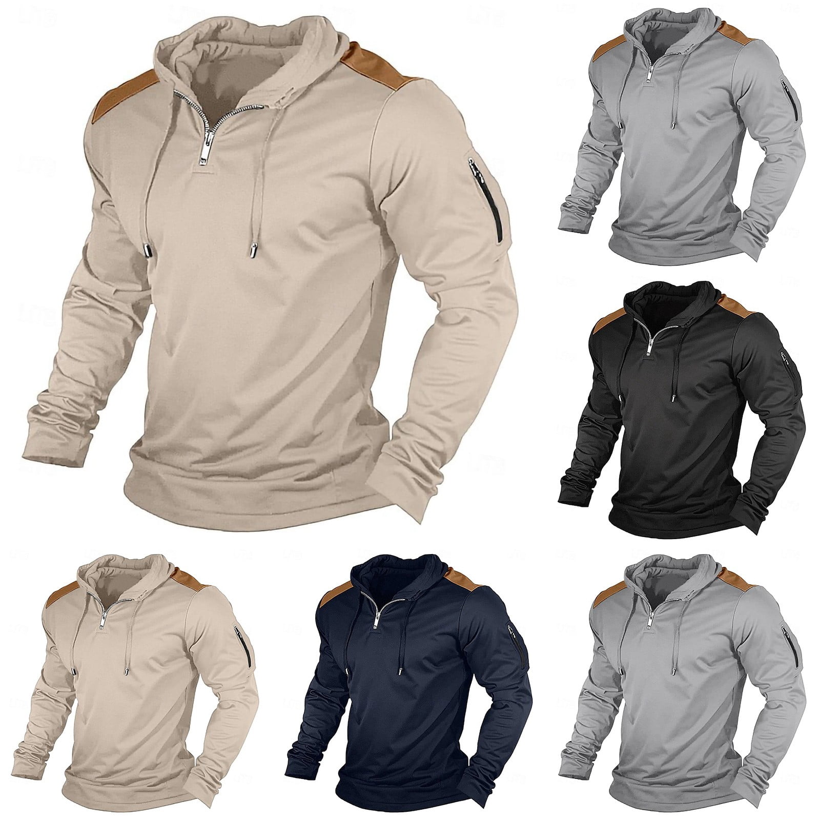 Namayuj Half Zip Up Hoodies for Men Casual Solid Color Hooded ...