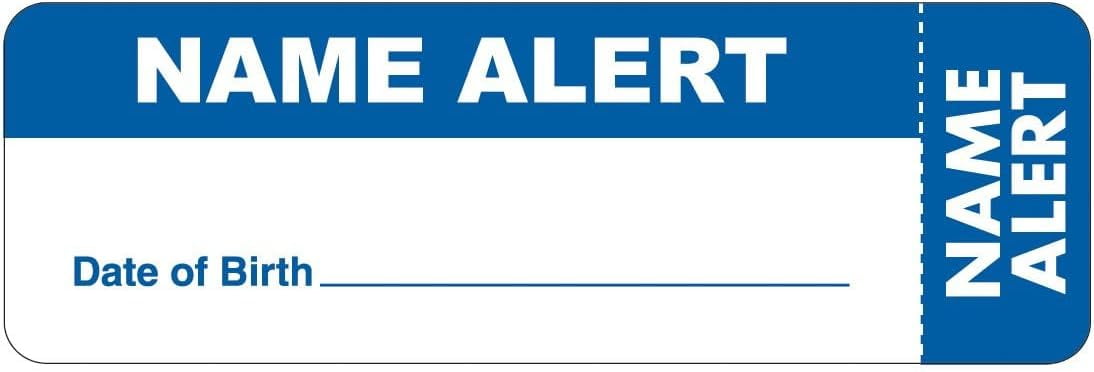 Name Alert Chart Label with Date of Birth Field 3” x 1” White Blue 250 ...