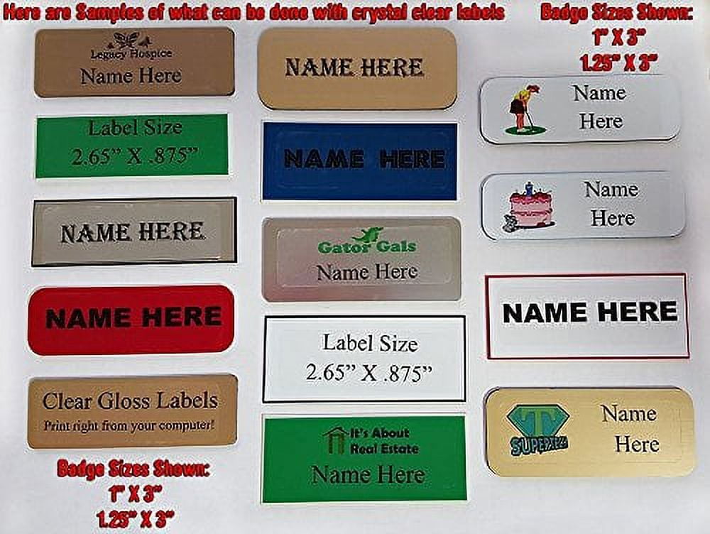 Name Badges with Pin Fasteners - 100 Pack Kit Includes Crystal Clear ...