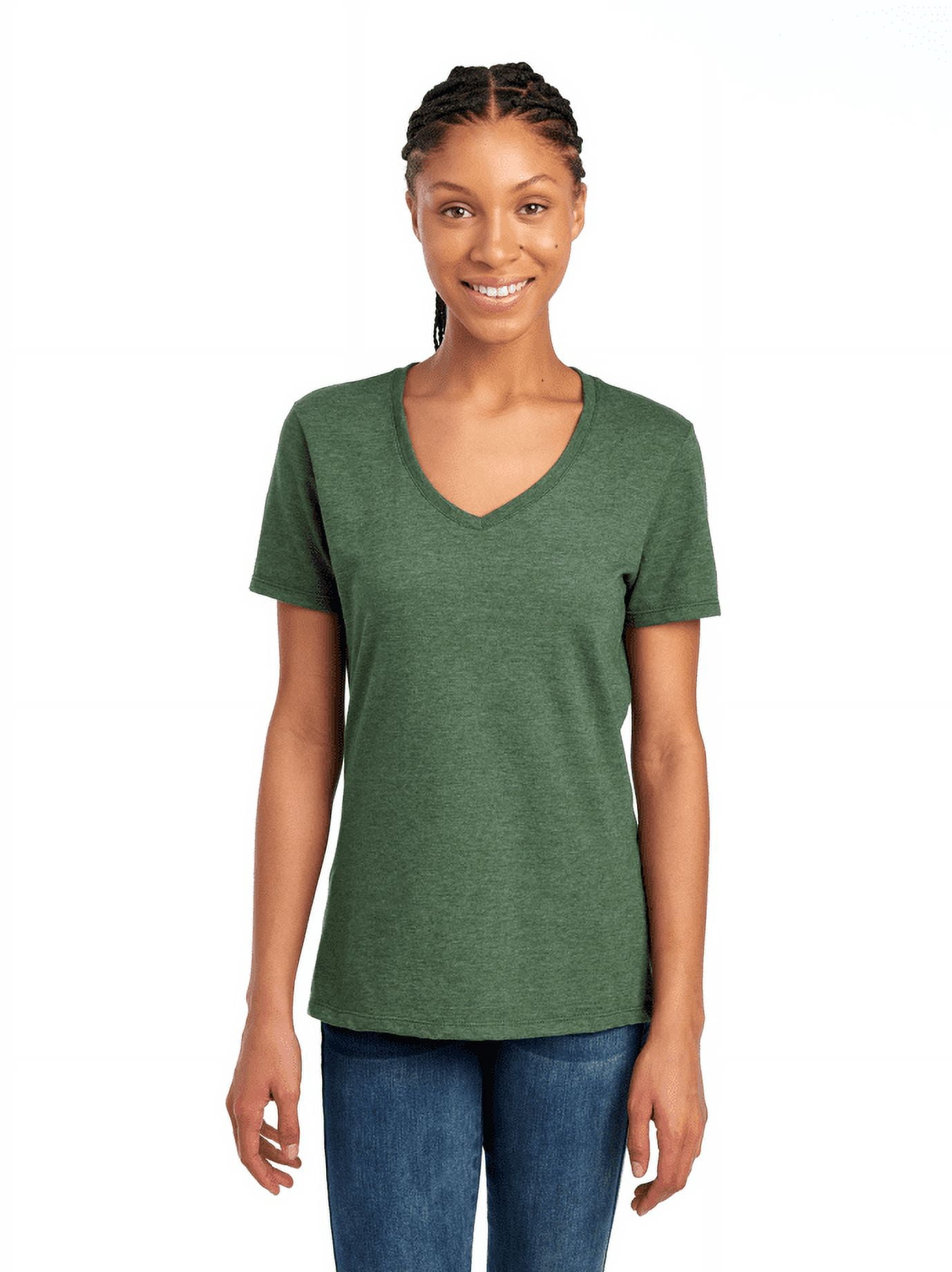 Name Drop Ladies V-Neck Tee -2 Military Green Heather LG - Walmart.com