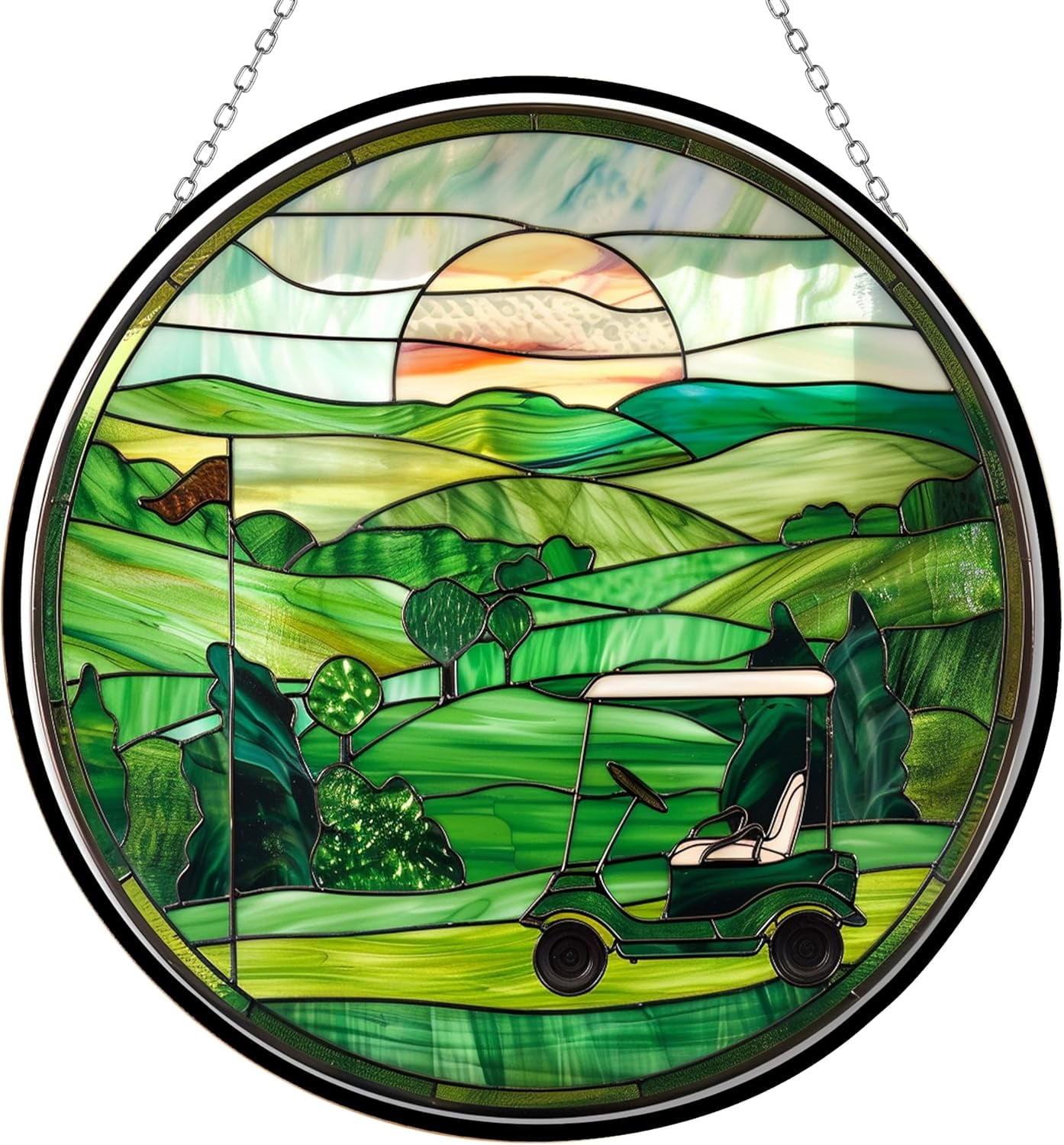 Name Golf Cart Stained Glass Window Hanging Suncatcher, Home Decor ...