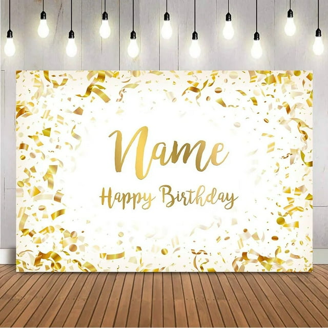 Name Happy Birthday Customize Background Party Golden Confetti Photo Backdrop Adult Theme Party ...