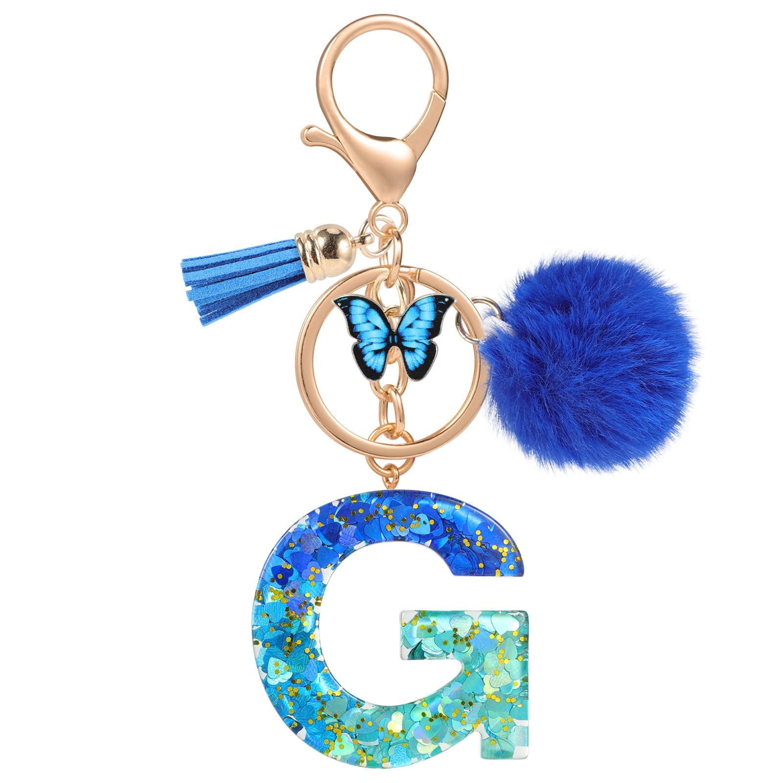 Name Initial A Keyring, Alphabet Letter A Keychain with Tassel Pom Pom ...
