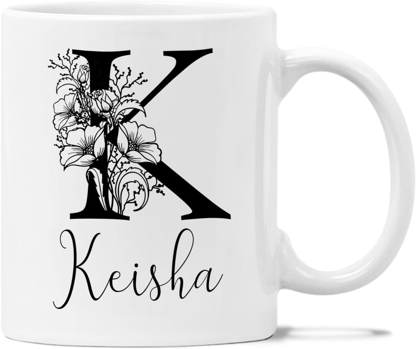 Name Mug Gifts, Initial Floral Alphabet Coffee Mugs, Custom Name Mug ...