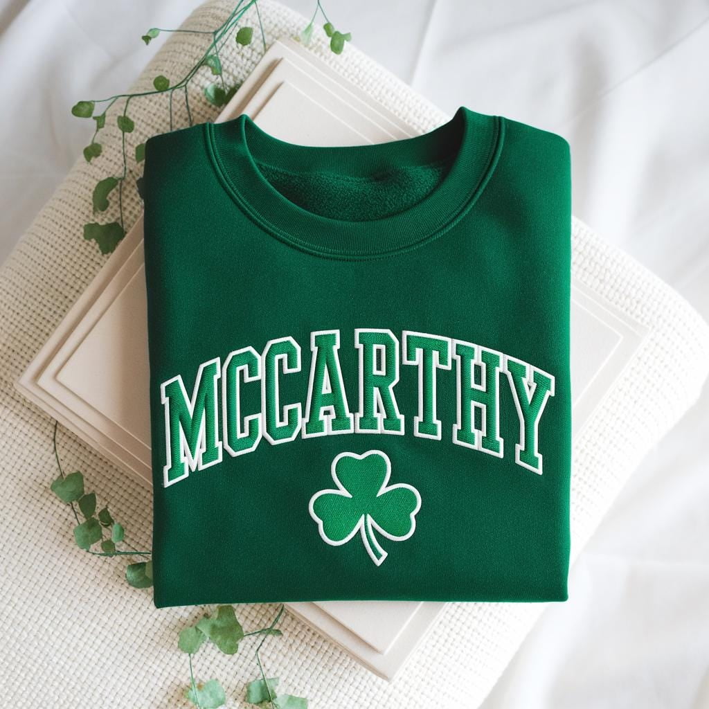 Name St Patrick's Day Embroidered Sweatshirt, Shamrock Last Name, Irish ...