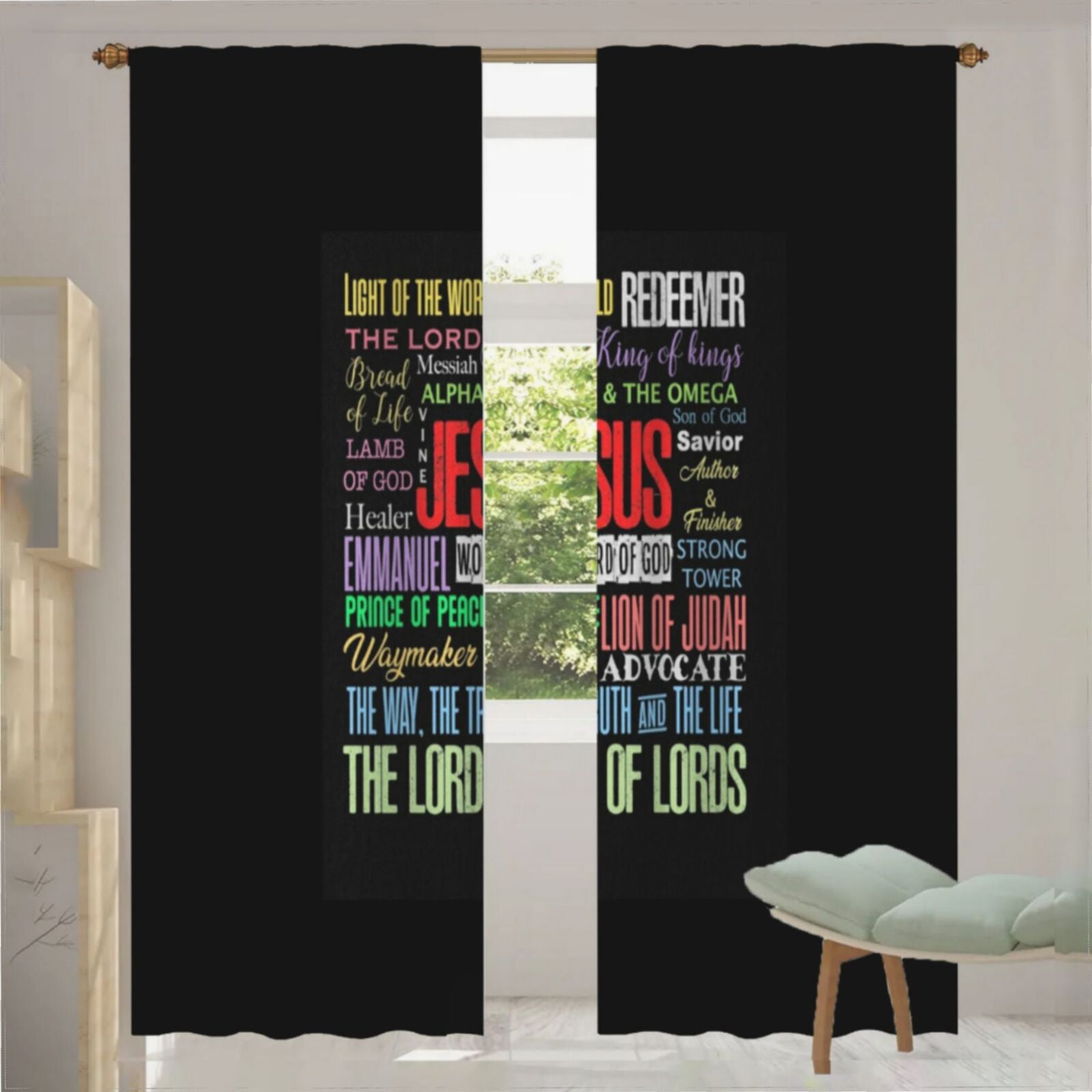 Names Of God Lord Jesus Christ - Bible Verse Window Tulle Curtains for ...