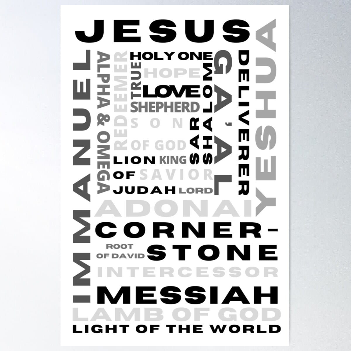 Names Of Jesus | Greyscale/Grayscale Poster Wall Art, Modern Wall Decor ...