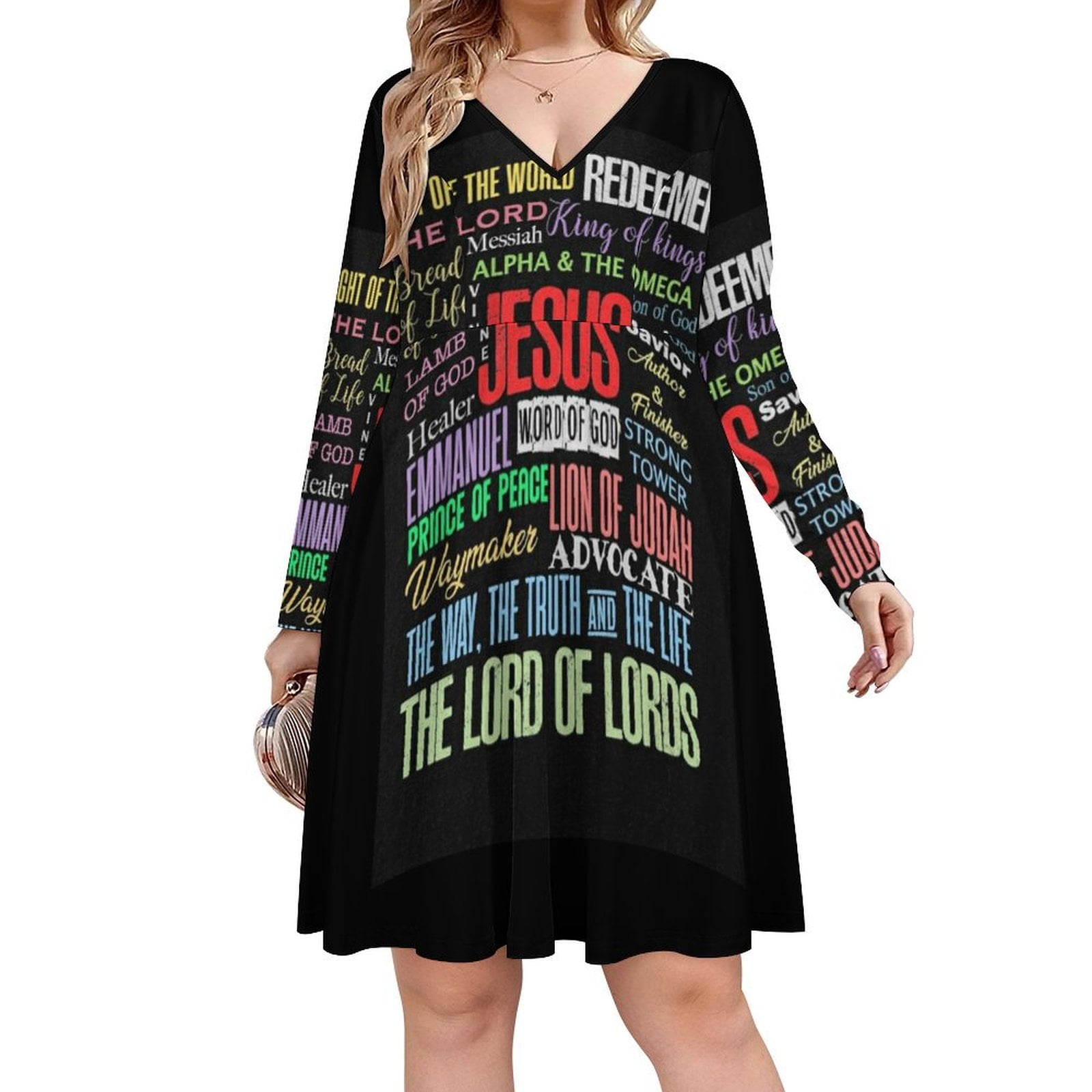 Names of God Lord Jesus Christ - Bible Verse Long Sleeve Dresses For Women Vintage Elegant Party ...